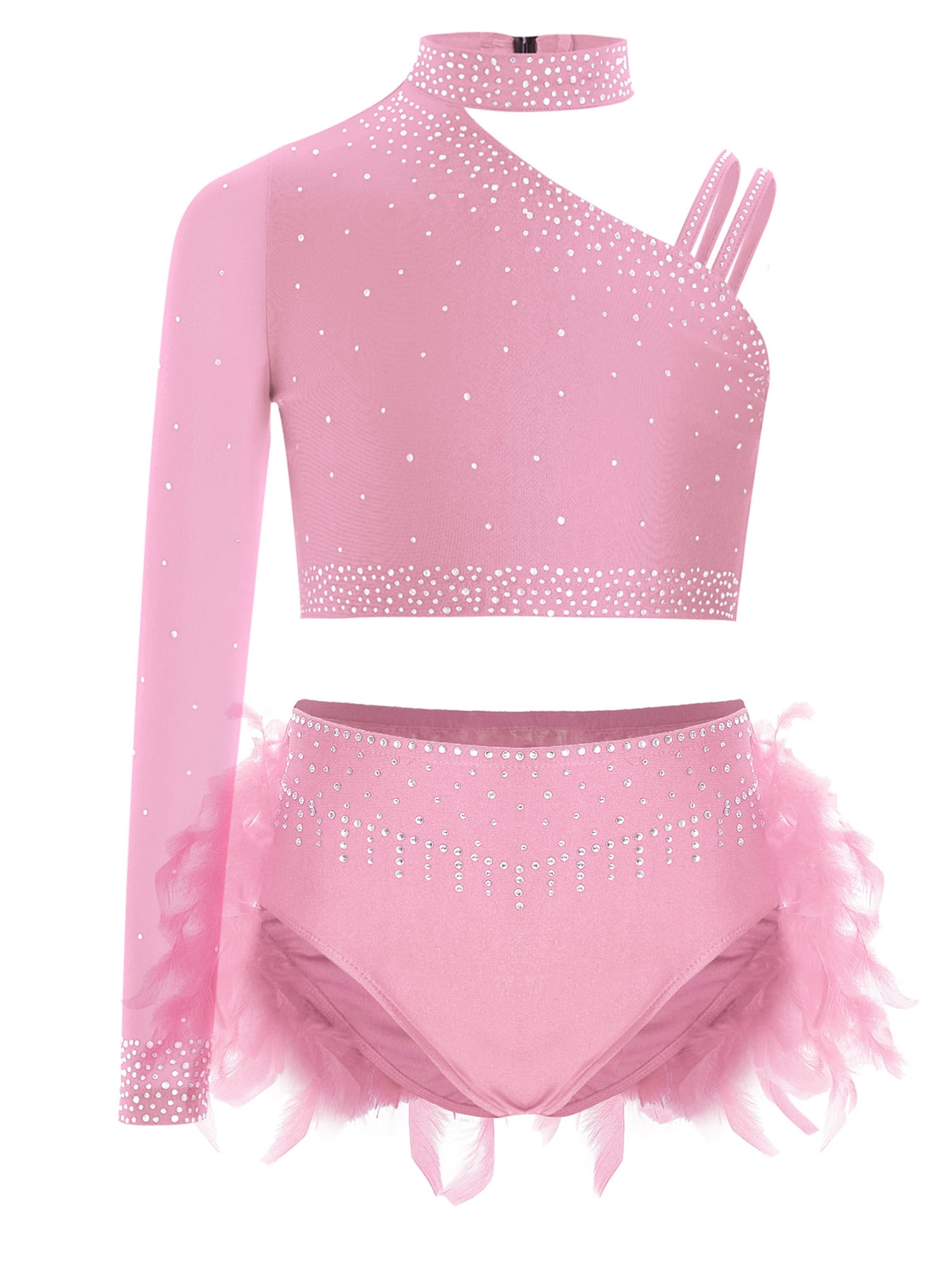 iiniim Kids Girls Dance Outfits 2-Piece Rhinestones Crop Top and ...
