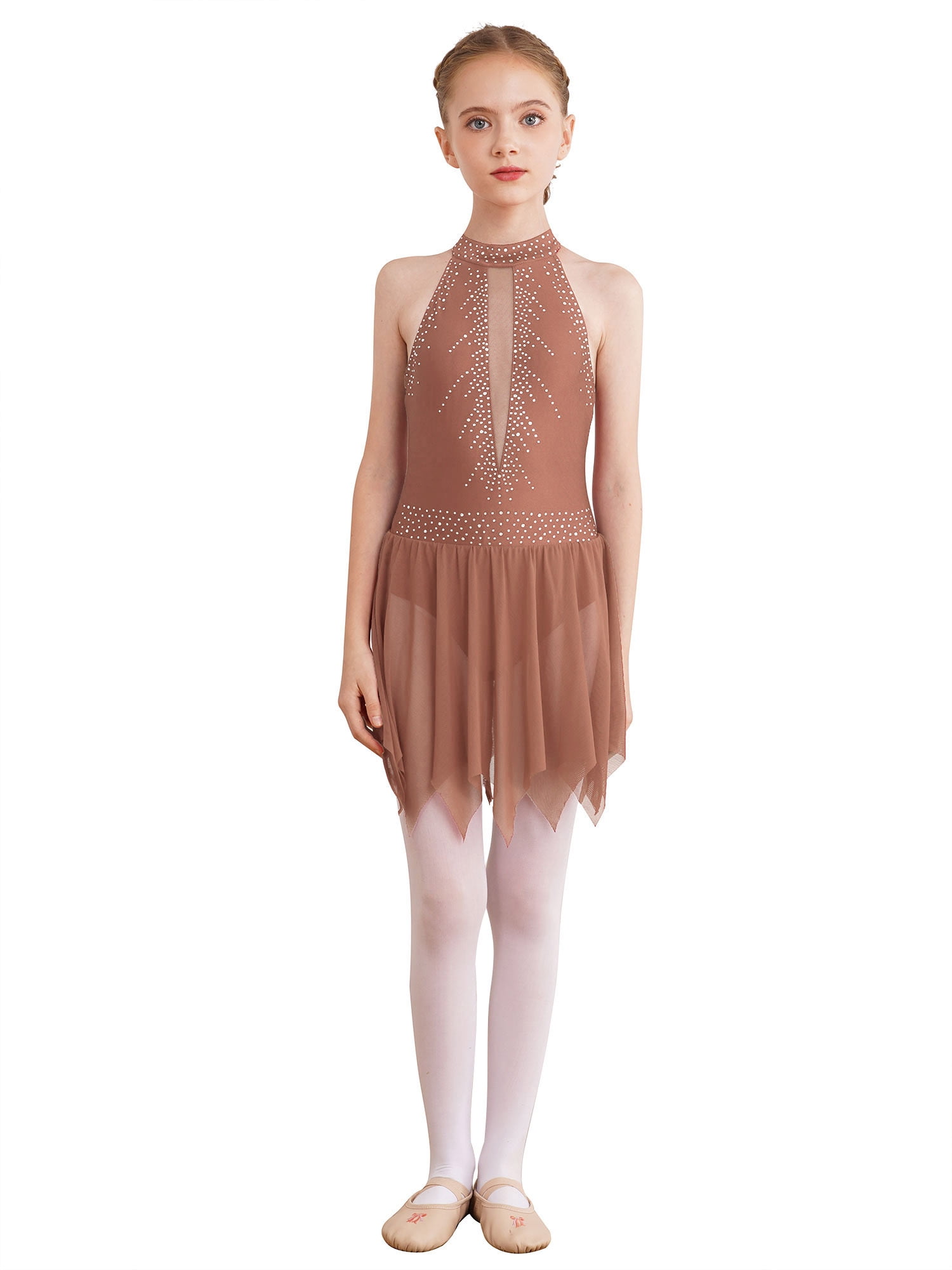 iiniim Kids Girls Sleeveless Sequin Halter Neck Ballet Leotard Dress ...