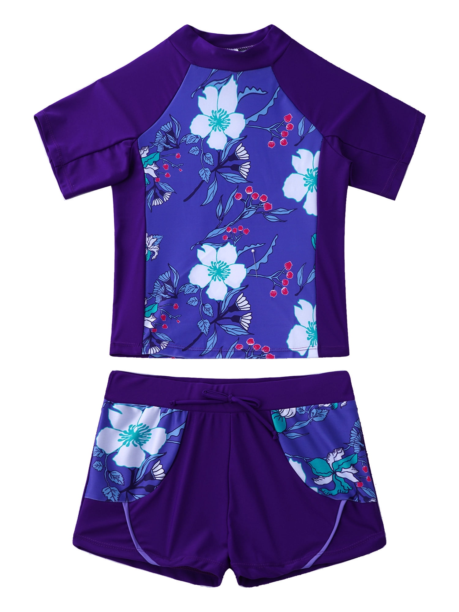 iiniim Tankini Flower Printed Rash Guard Floral Swimsuit Set (Girl's ...