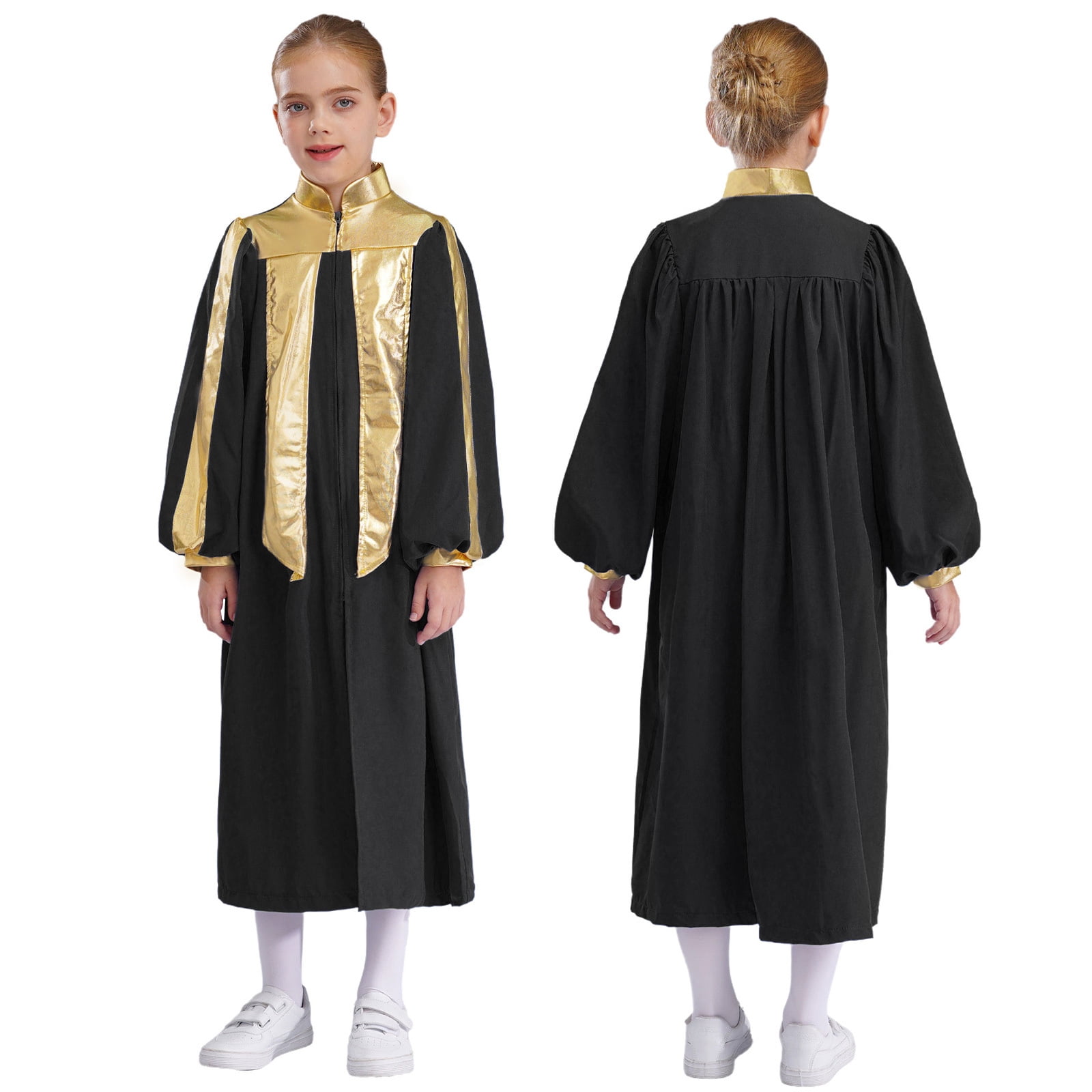 iiniim Kids Girls Graduation Gown Color Block Stand Collar Long Sleeve ...