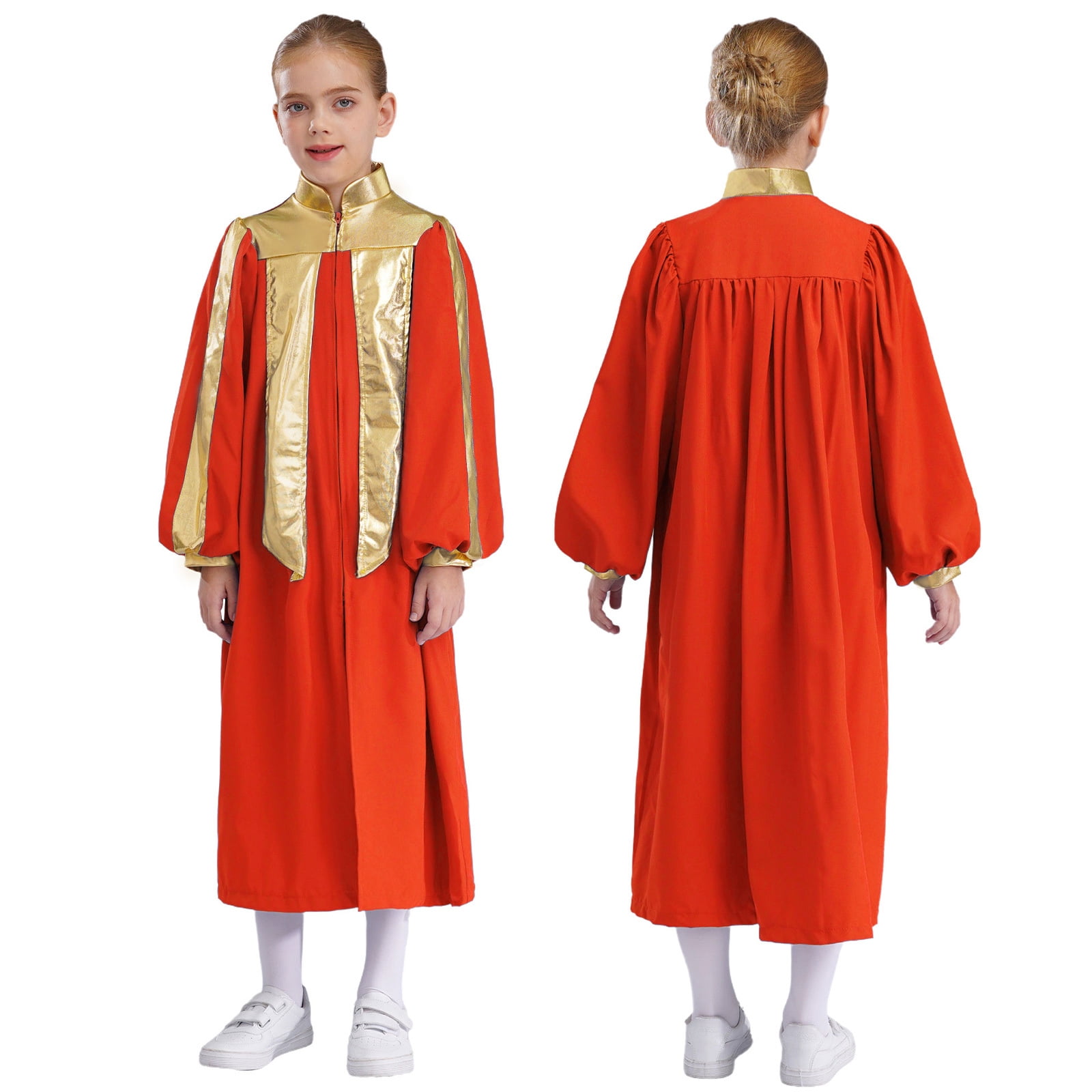 iiniim Kids Girls Graduation Gown Color Block Stand Collar Long Sleeve ...