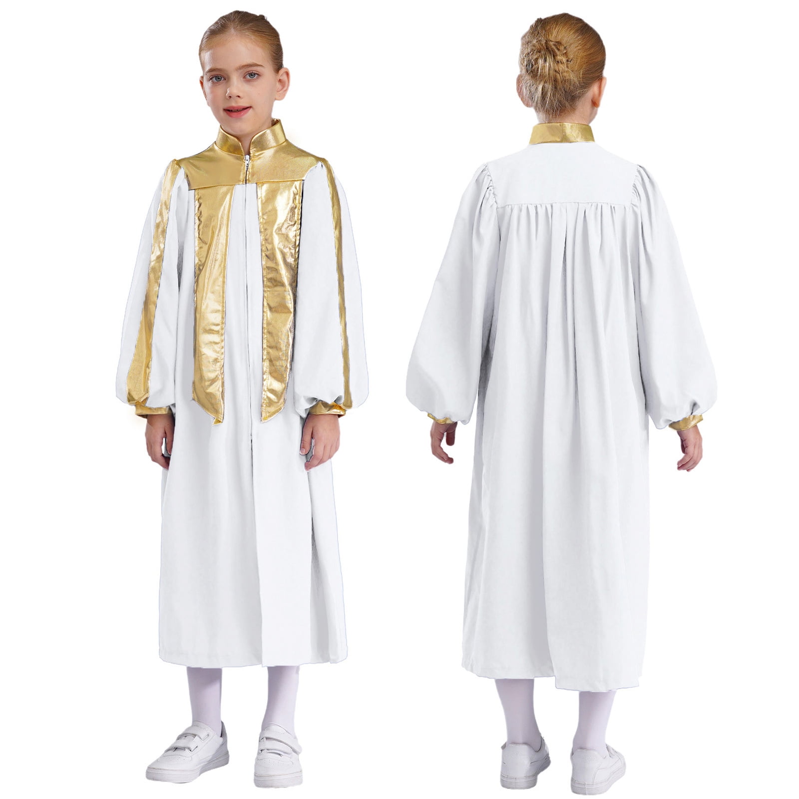 iiniim Kids Girls Graduation Gown Color Block Stand Collar Long Sleeve ...