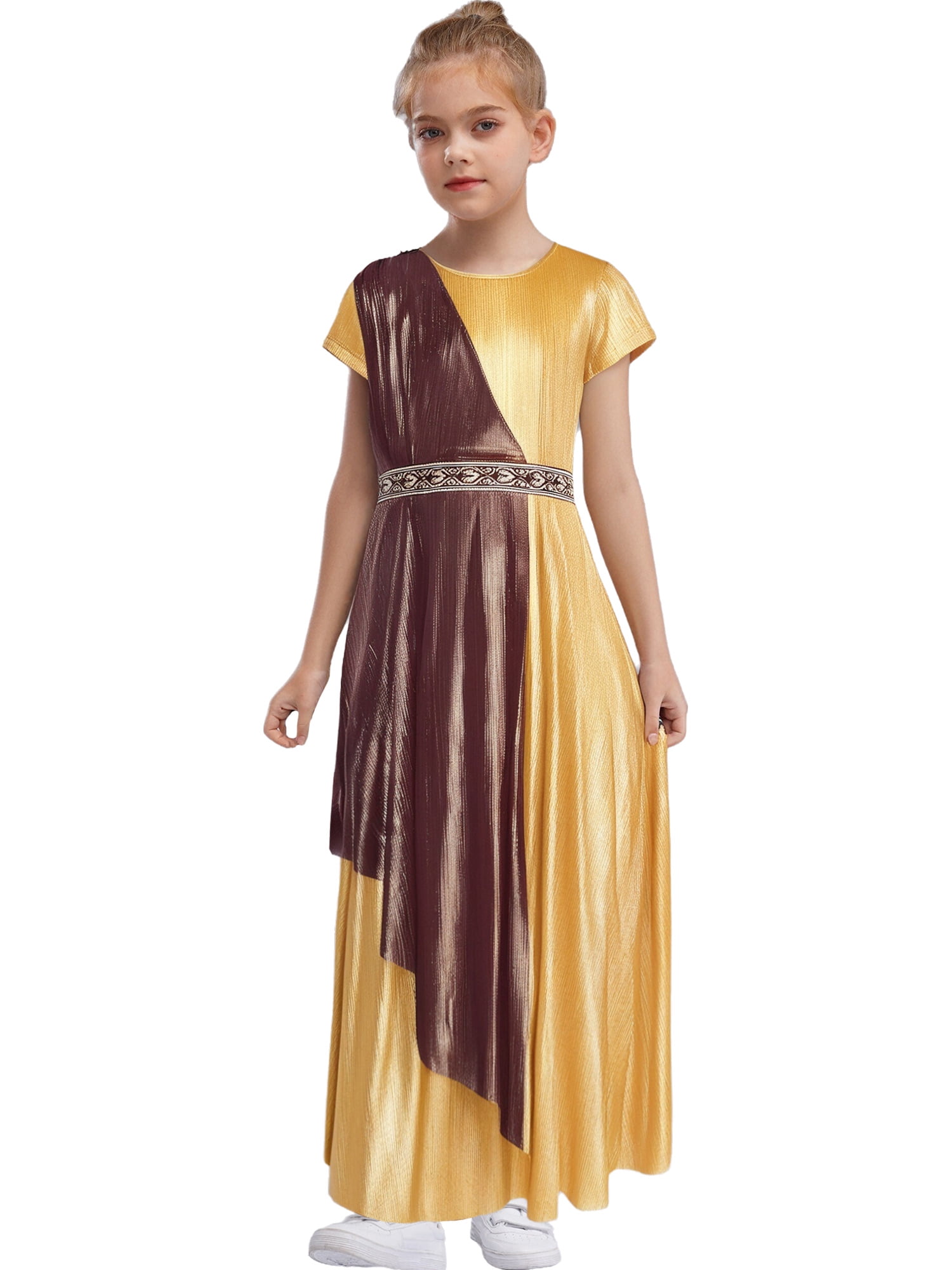 iiniim Kids Girls Greek Toga Robe Short Sleeve Metallic Ancient Greece ...