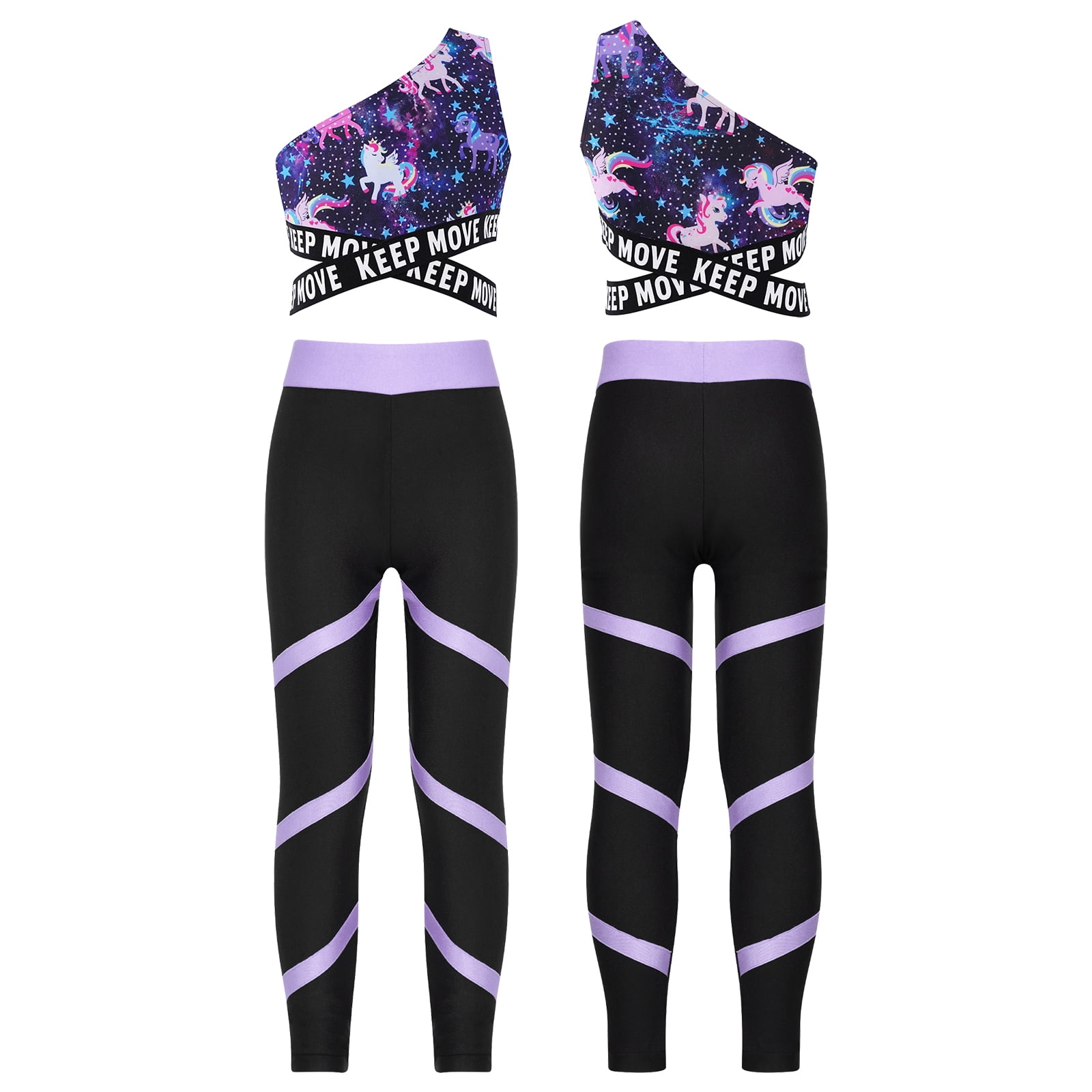 iiniim Kids Girls Gymnastics One Shoulder Crop Top with Patchwork ...