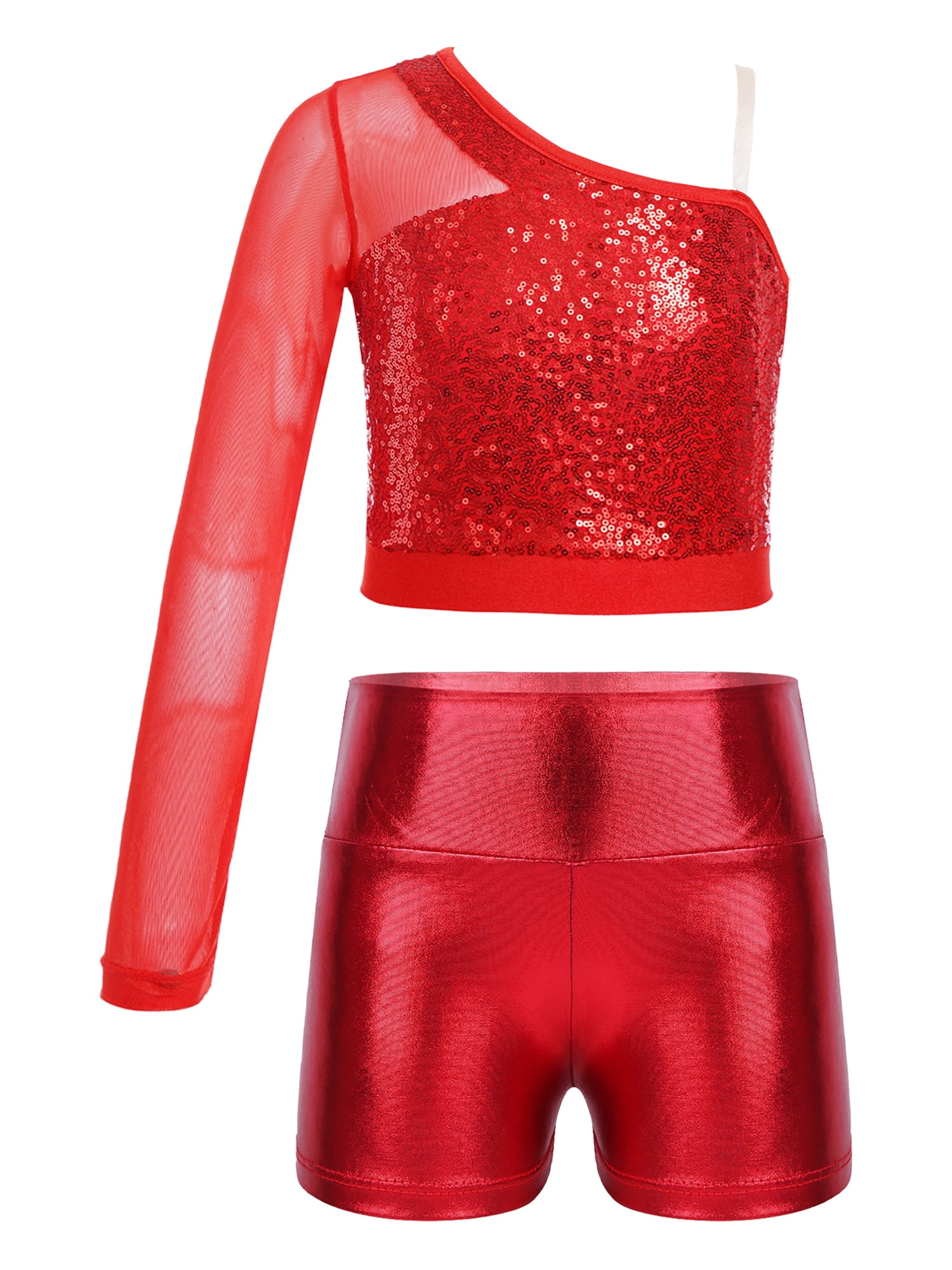 iiniim Kids Girls Jazz Hip Hop Dance Sequins Mesh Long Sleeve One ...