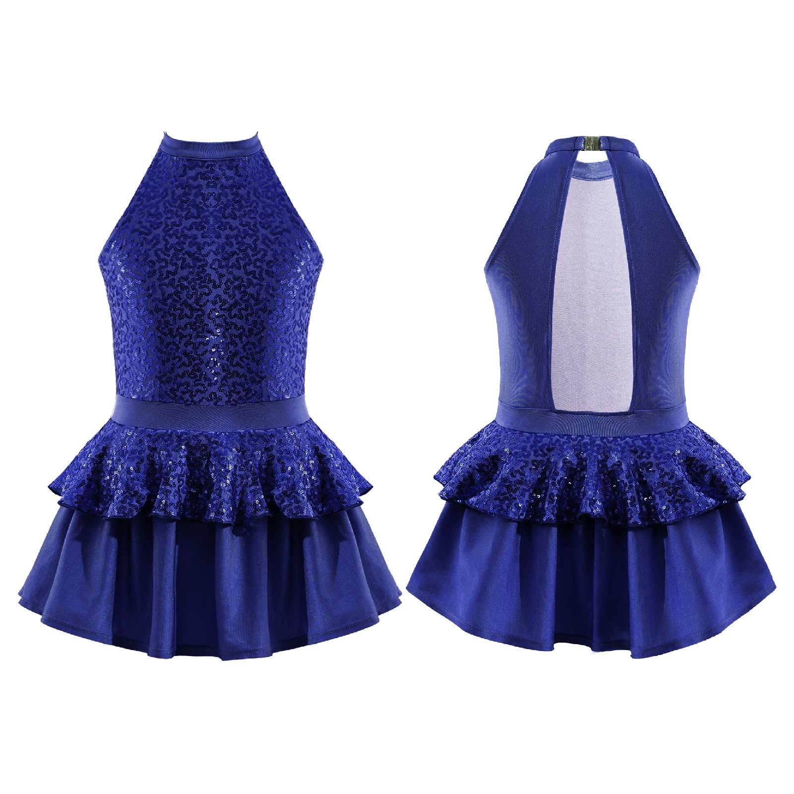 Iiniim Kids Girls Jazz Modern Dancewear Shiny Sequin Sleeveless Open