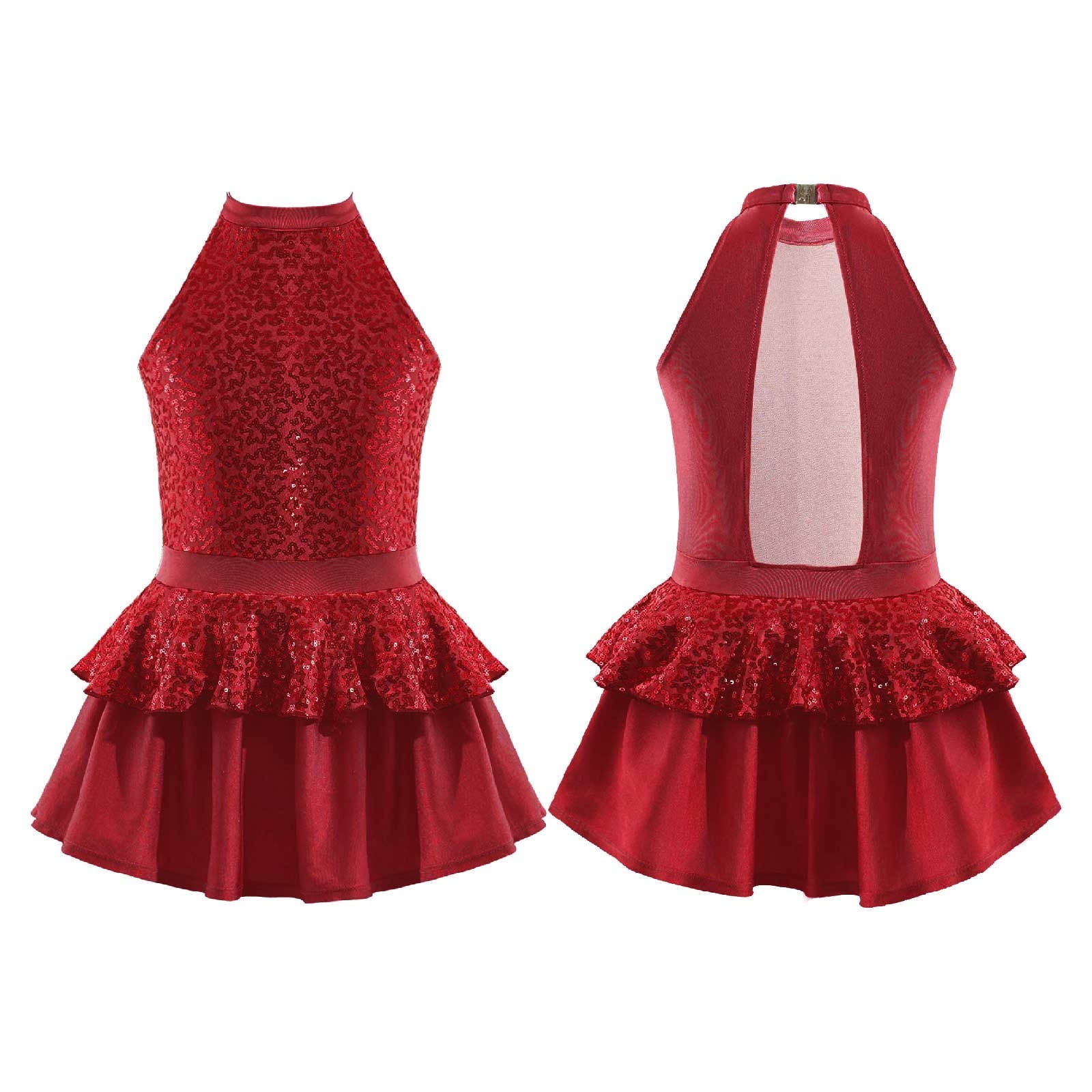 iiniim Kids Girls Jazz Modern Dancewear Shiny Sequin Sleeveless Open ...
