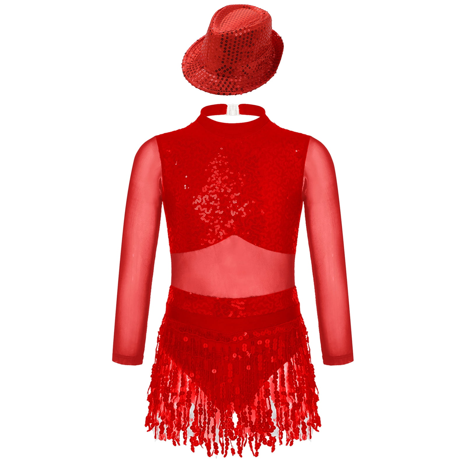 iiniim Kids Girls Jazz Tango Dance leotard Outfit Long Sleeve Sparkle ...