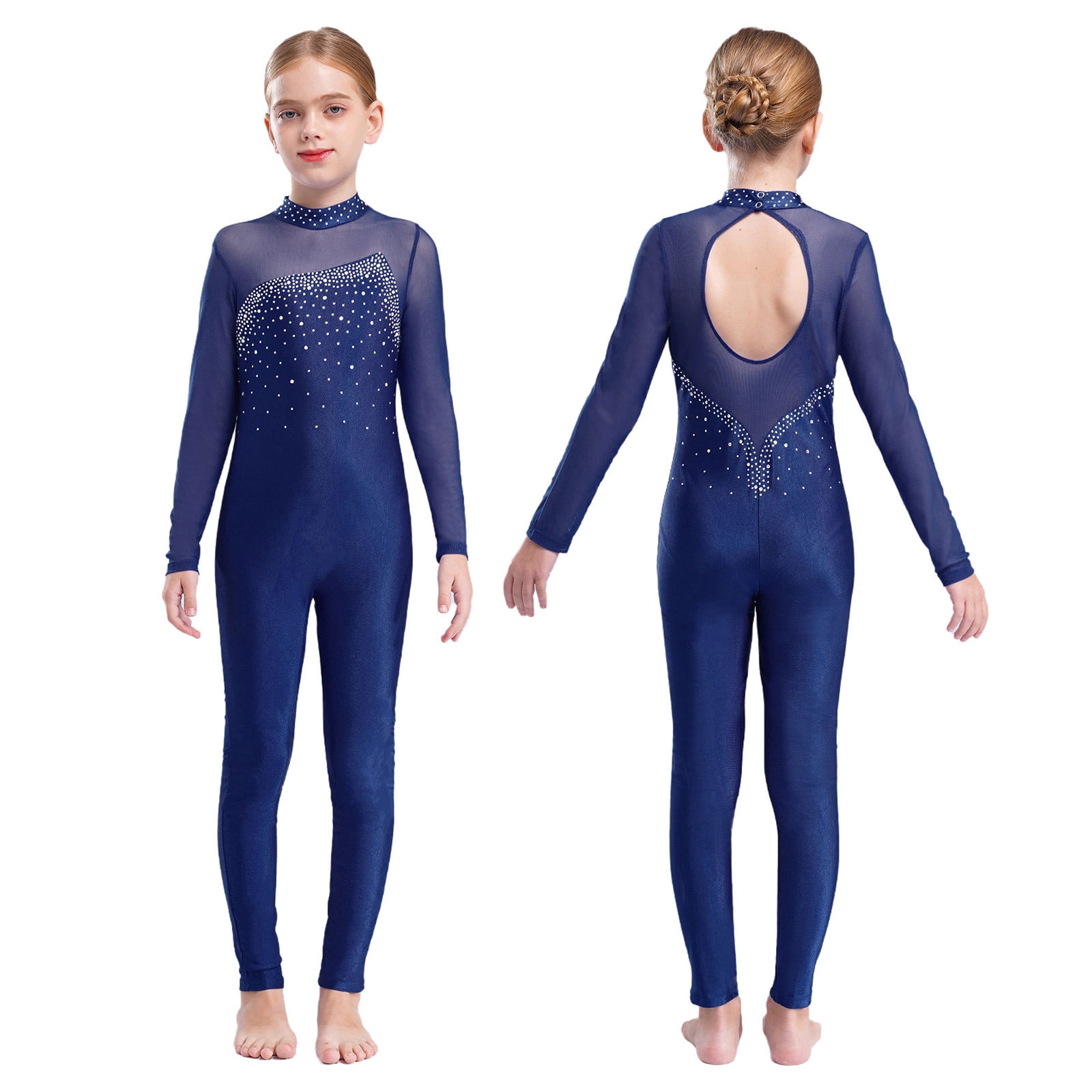 iiniim Kids Girls Long Sleeve Rhinestone Gymnastics Leotard Unitard ...