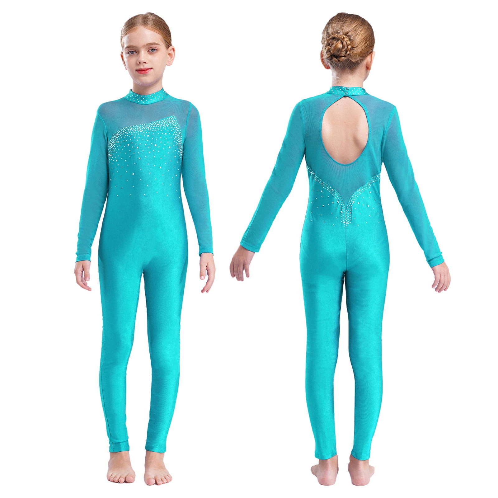 iiniim Kids Girls Long Sleeve Rhinestone Gymnastics Leotard Unitard ...