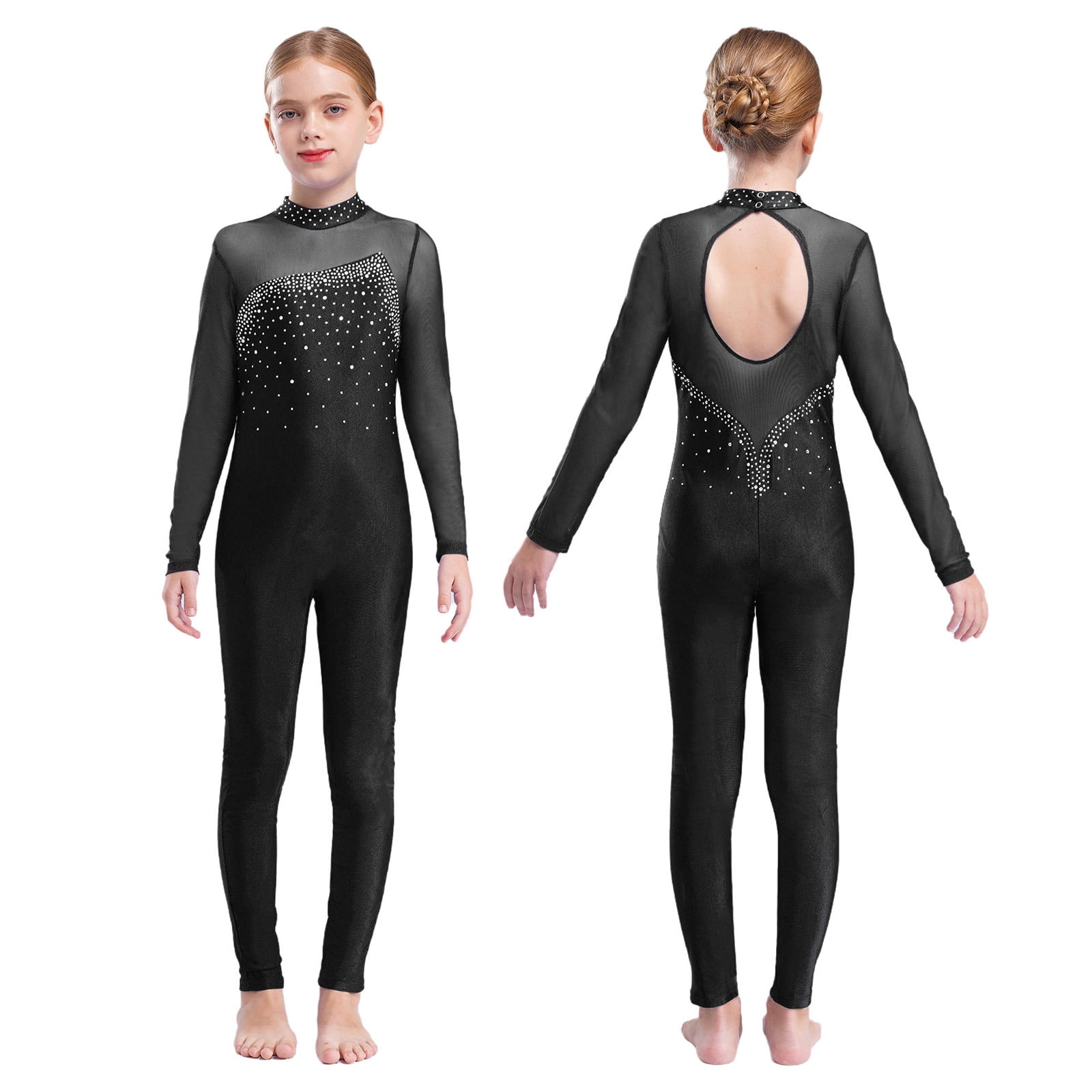 iiniim Kids Girls Long Sleeve Rhinestone Gymnastics Leotard Unitard ...