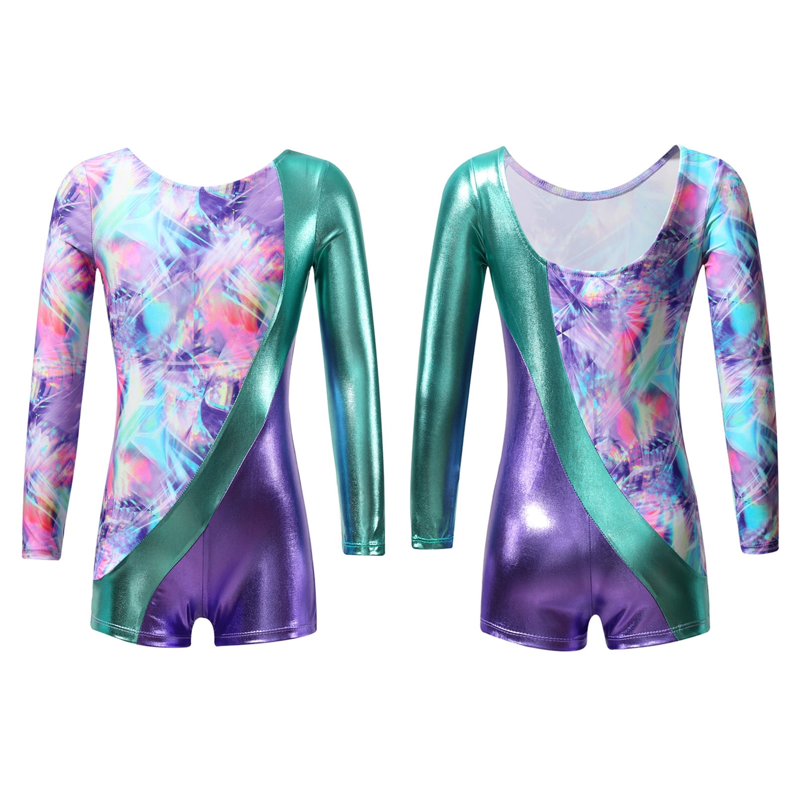 iiniim Kids Girls Metallic Printed Long Sleeve Gymnastics Leotard ...