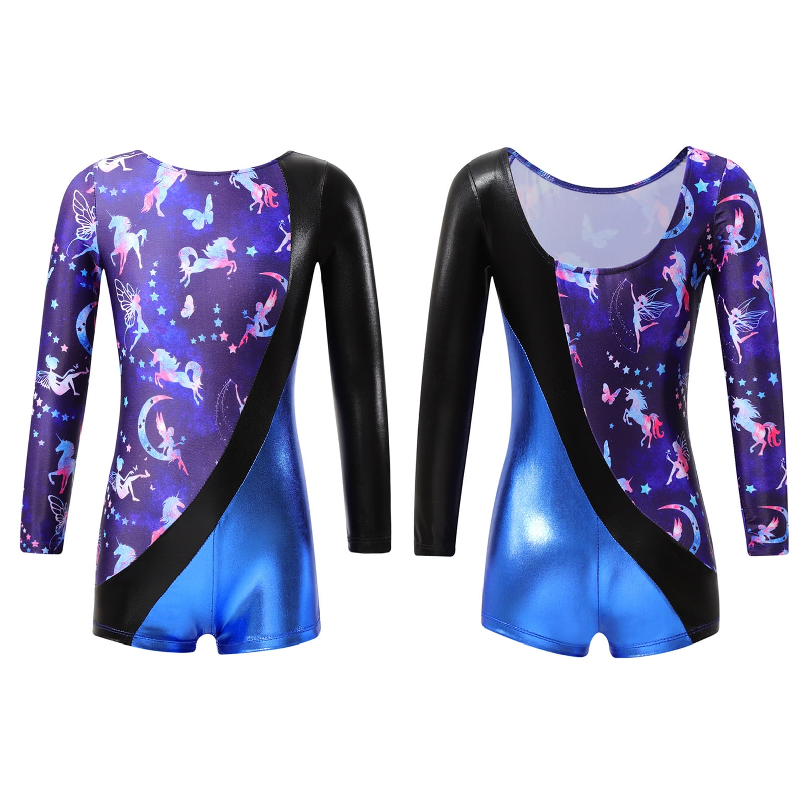 iiniim Kids Girls Metallic Printed Long Sleeve Gymnastics Leotard ...