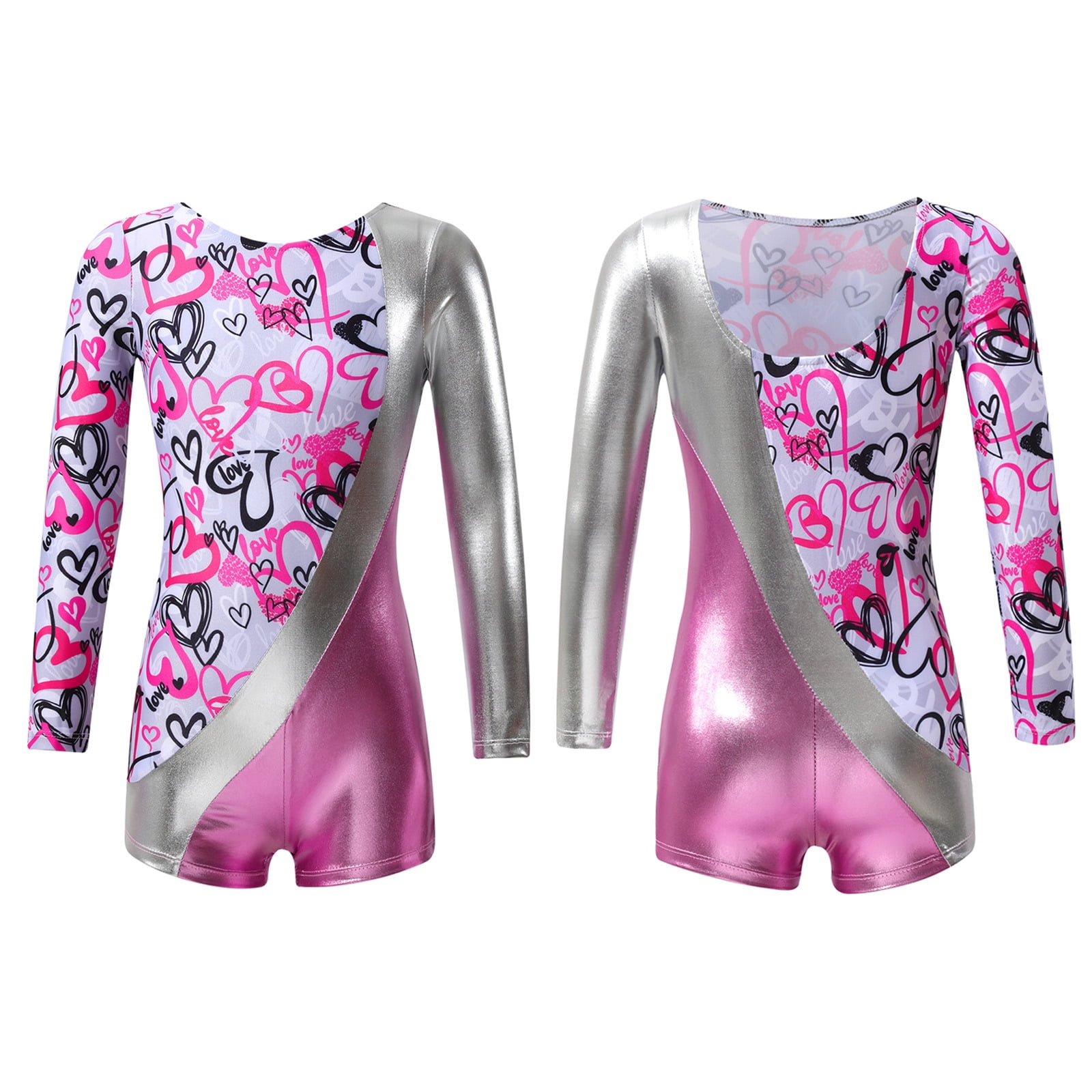 iiniim Kids Girls Metallic Printed Long Sleeve Gymnastics Leotard ...