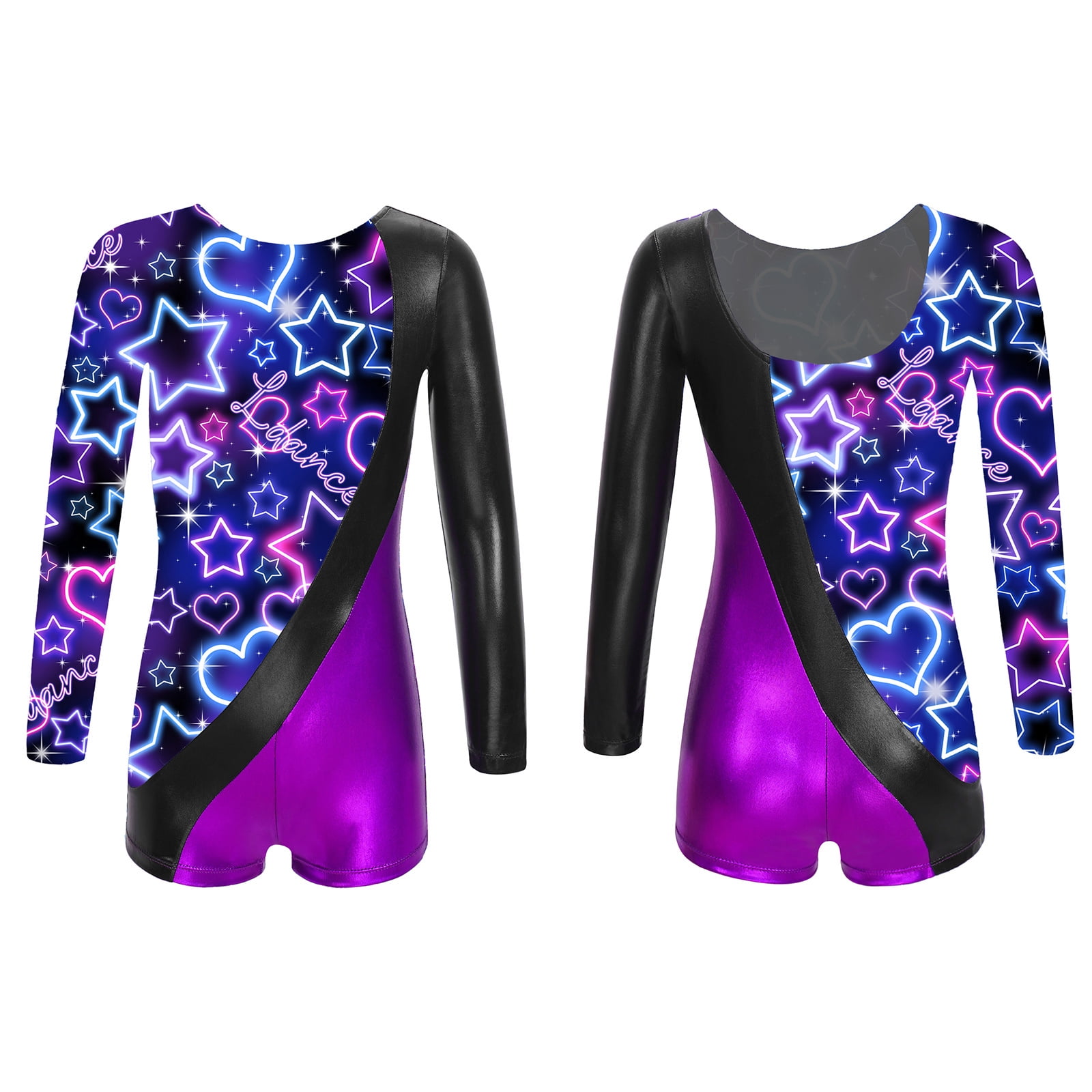 iiniim Kids Girls Metallic Printed Long Sleeve Gymnastics Leotard ...