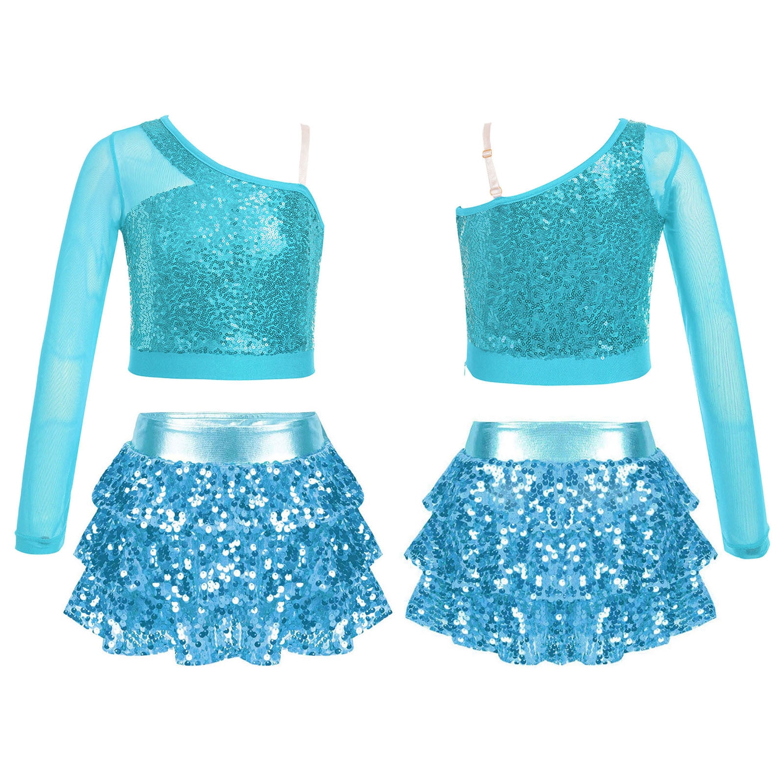 iiniim Kids Girls Modern Jazz Hip Hop Outfits Sequin Crop Top with Mini ...