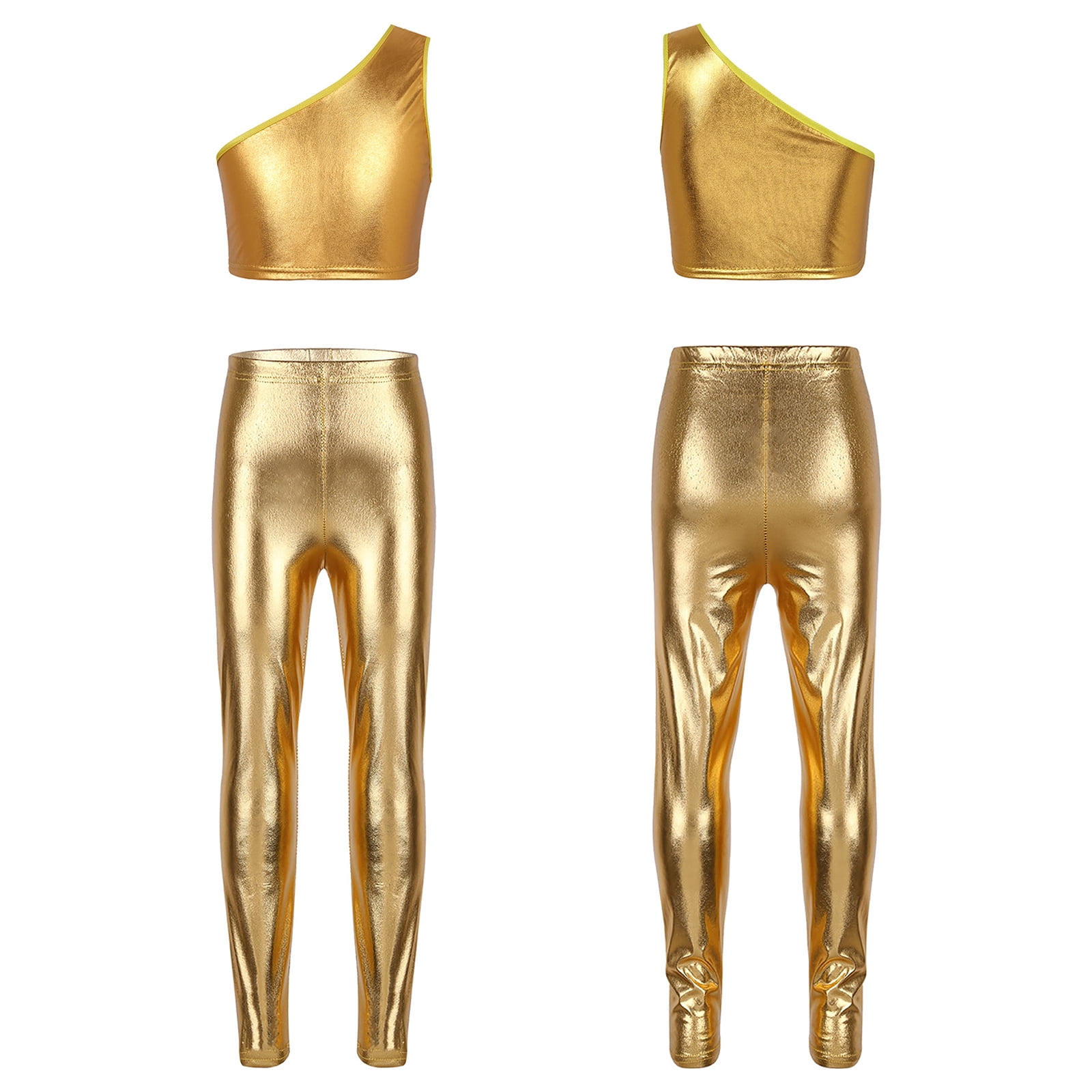 iiniim Kids Girls One Shoulder Crop Top with Leggings Dance Outfits ...