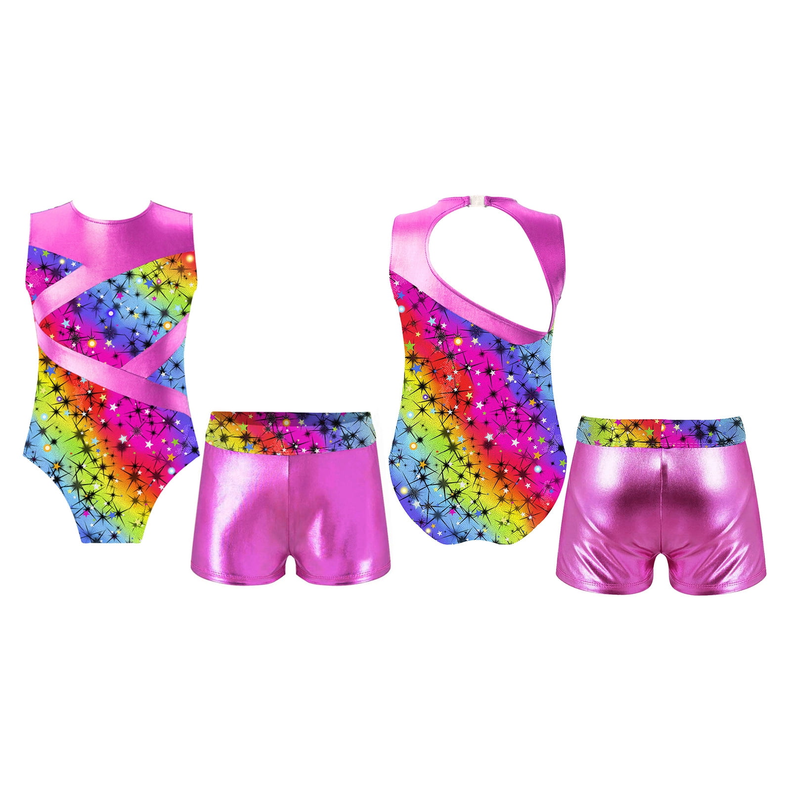 iiniim Kids Girls Printed Sleeveless Gymnastics Leotards with Metallic ...