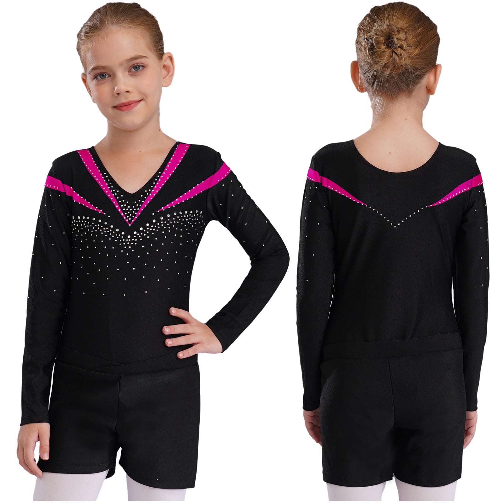 iiniim Kids Girls Rhinestone Long Sleeve Gymnastics Leotards with ...