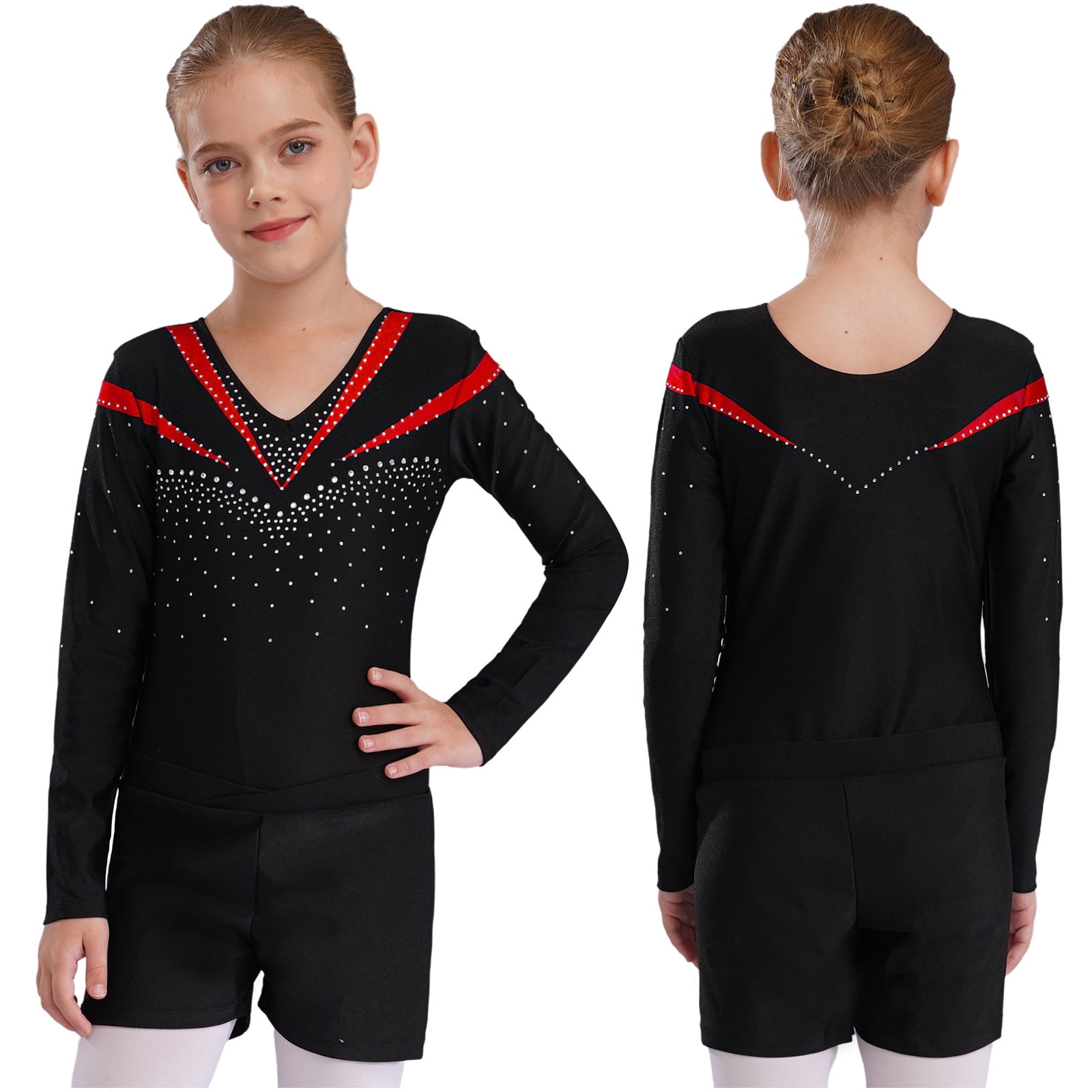 iiniim Girls Rhinestones Long Sleeve Gymnastics Leotards with Athletic ...
