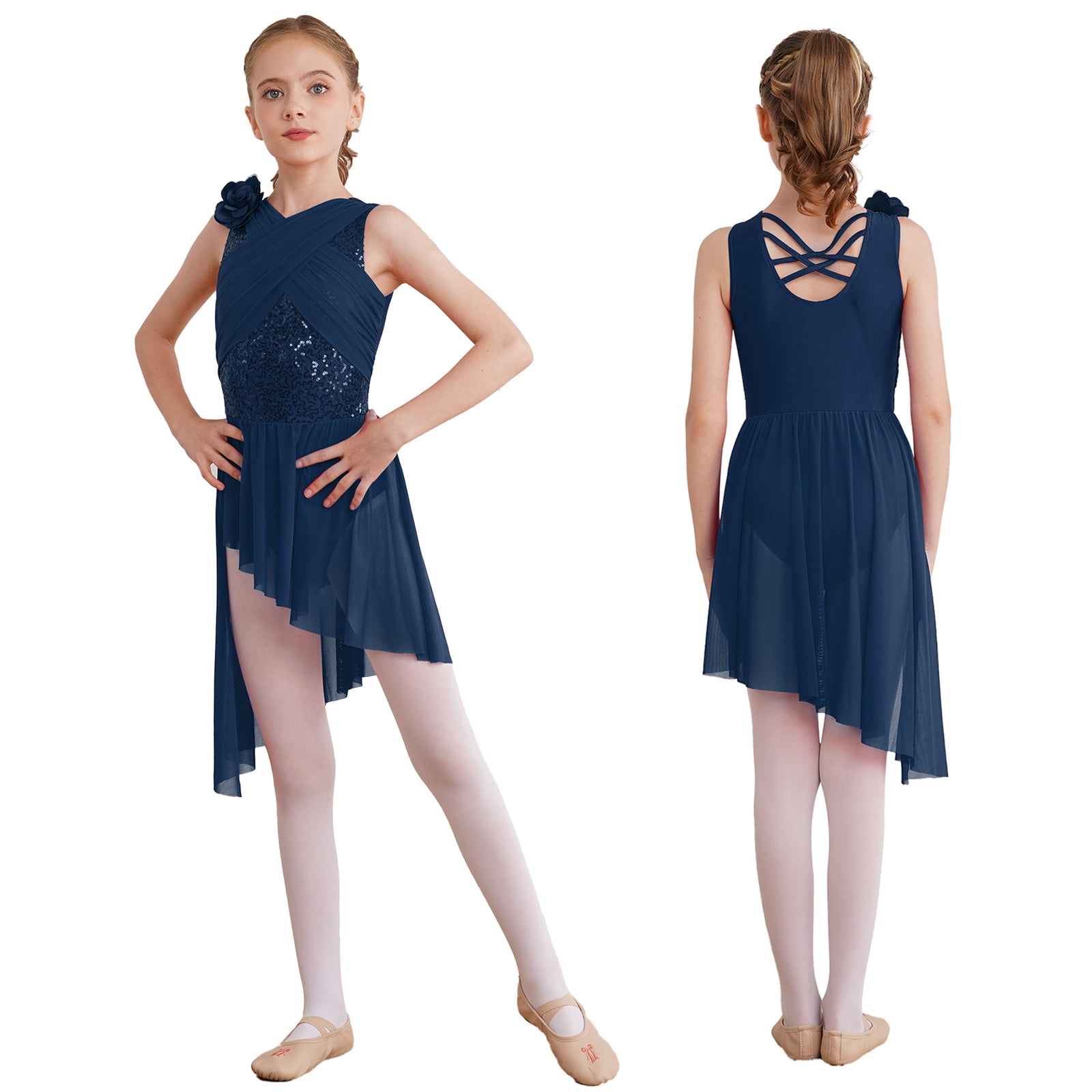 iiniim Kids Girls Sequin Flower Ballet Lyrical Dress Contemporary ...