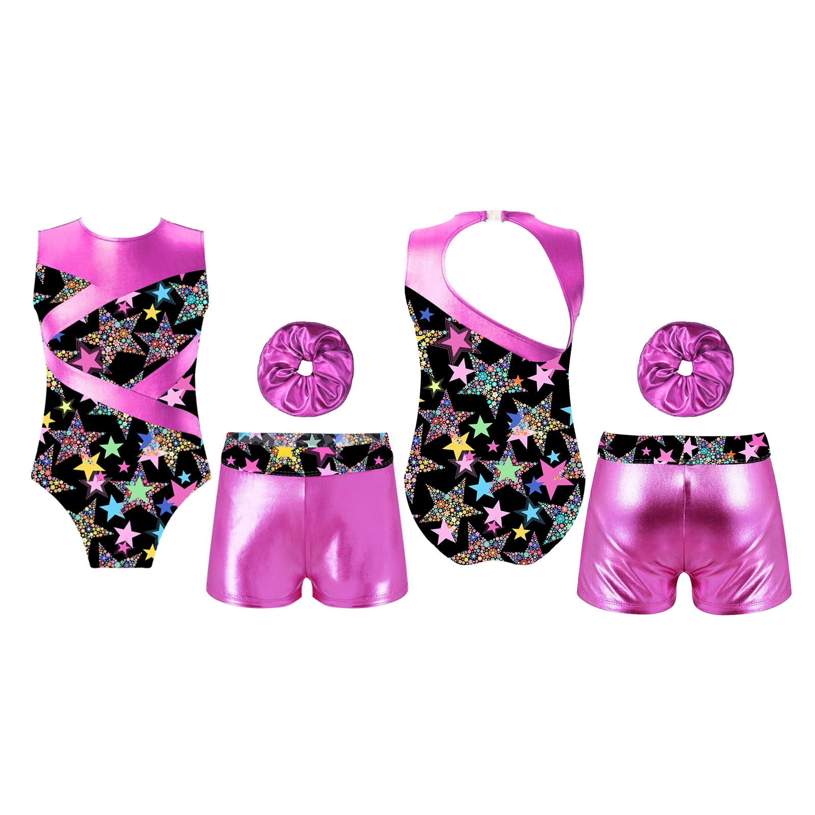 iiniim Kids Girls Shiny Metallic Gymnastics Dance Leotards with Shorts ...