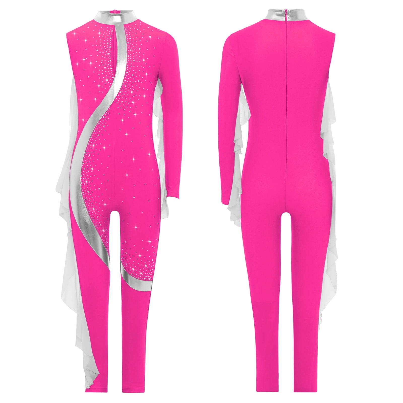 iiniim Kids Girls Shiny Rhinestone Full Body Leotard Long Sleeve ...