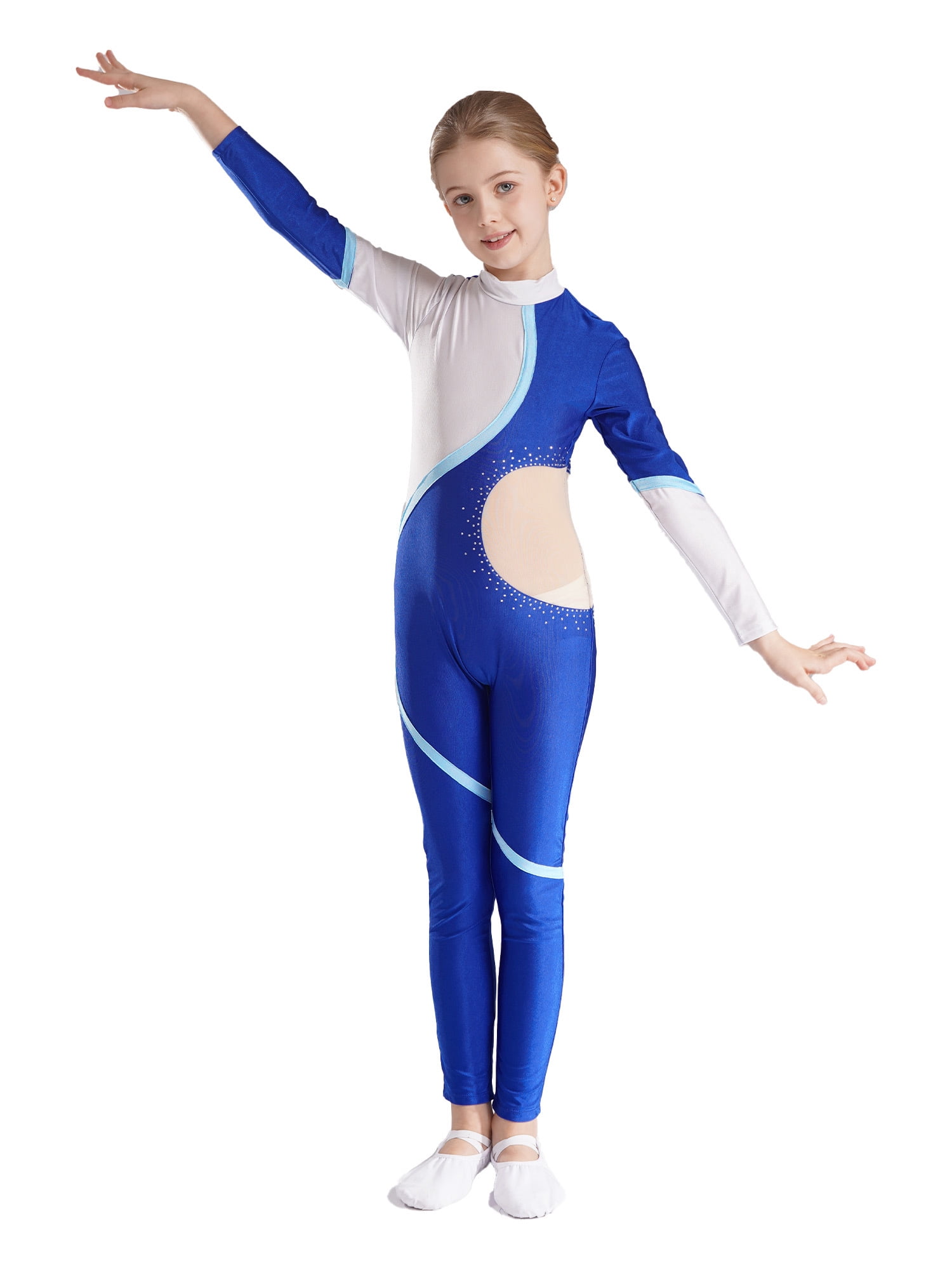 iiniim Kids Girls Shiny Rhinestone Full Body Long Sleeve Unitard One ...