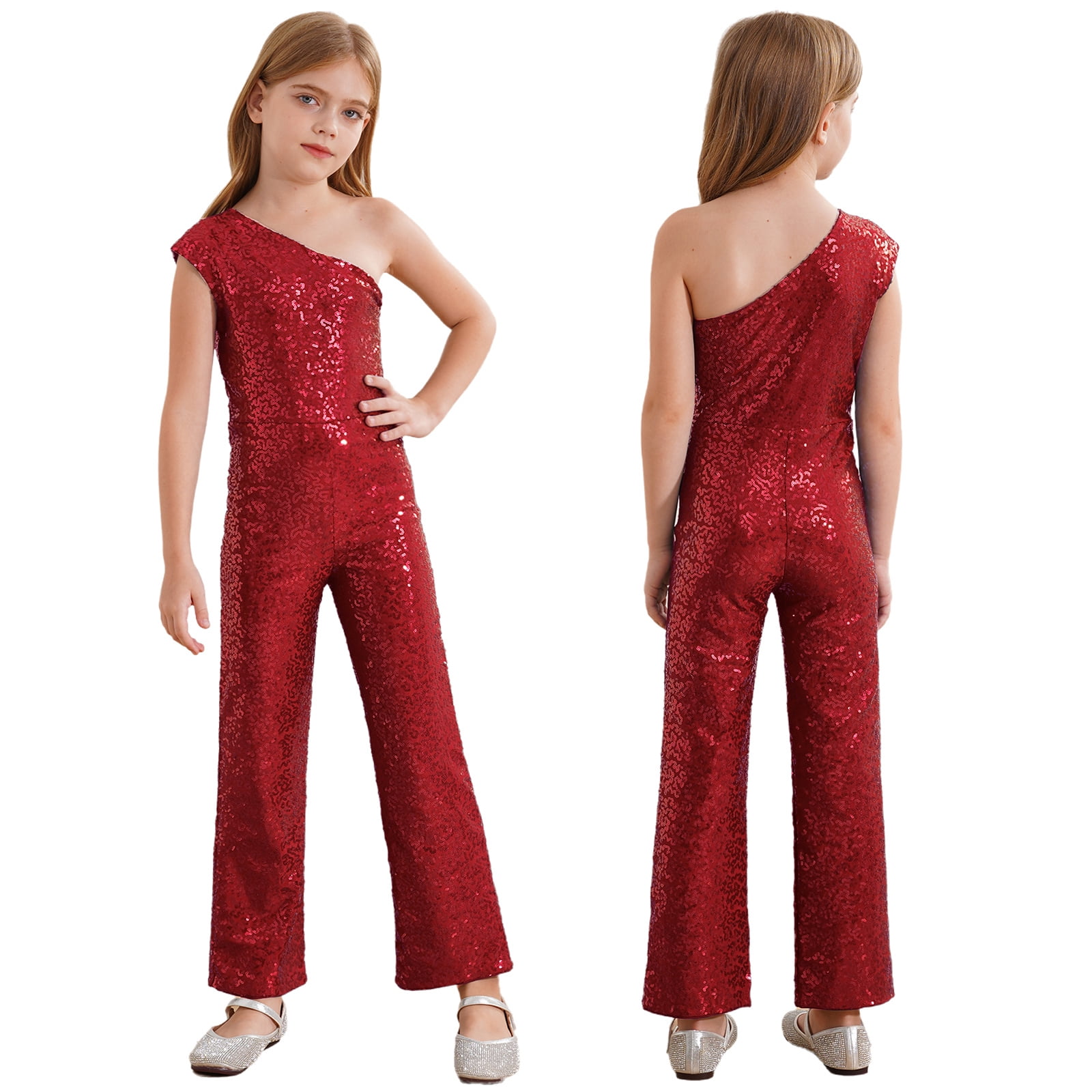 iiniim Kids Girls Shiny Sequins One Shoulder Pageant Jumpsuit ...