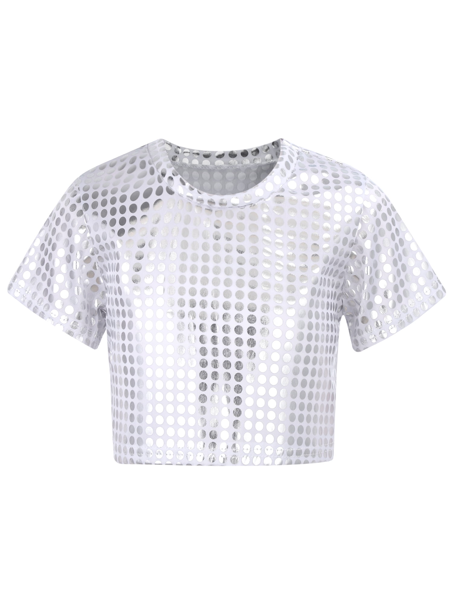 iiniim Kids Girls Short Sleeve Shiny Dance T-shirts Boys Crop Top for ...