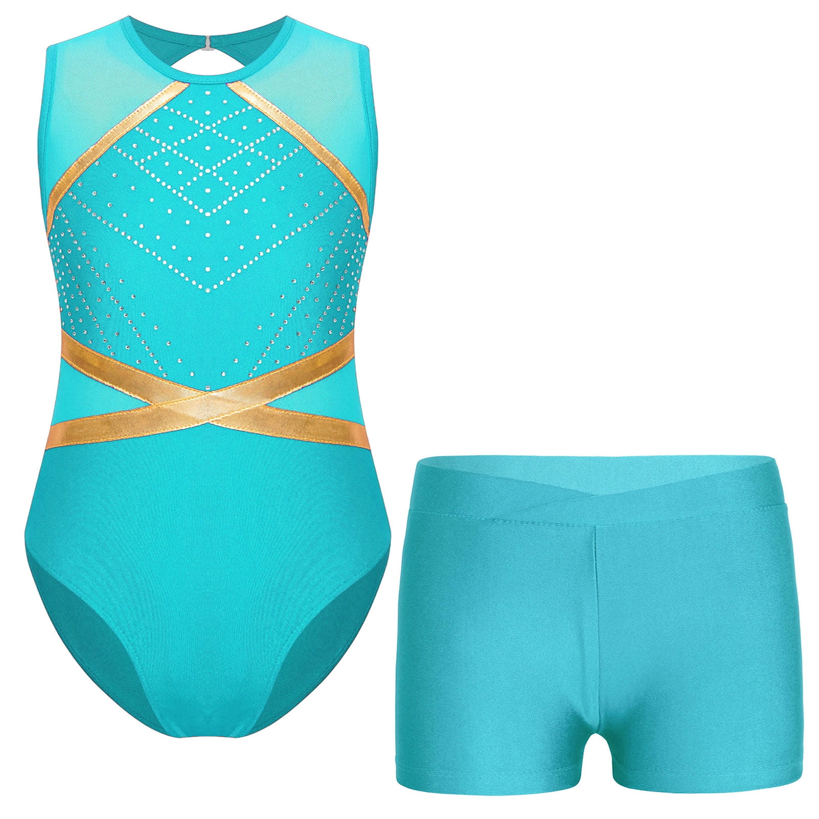 iiniim Kids Girls Sleeveless Gymnastics Leotard Shiny Bodysuit Biketard Unitard with Shorts ...