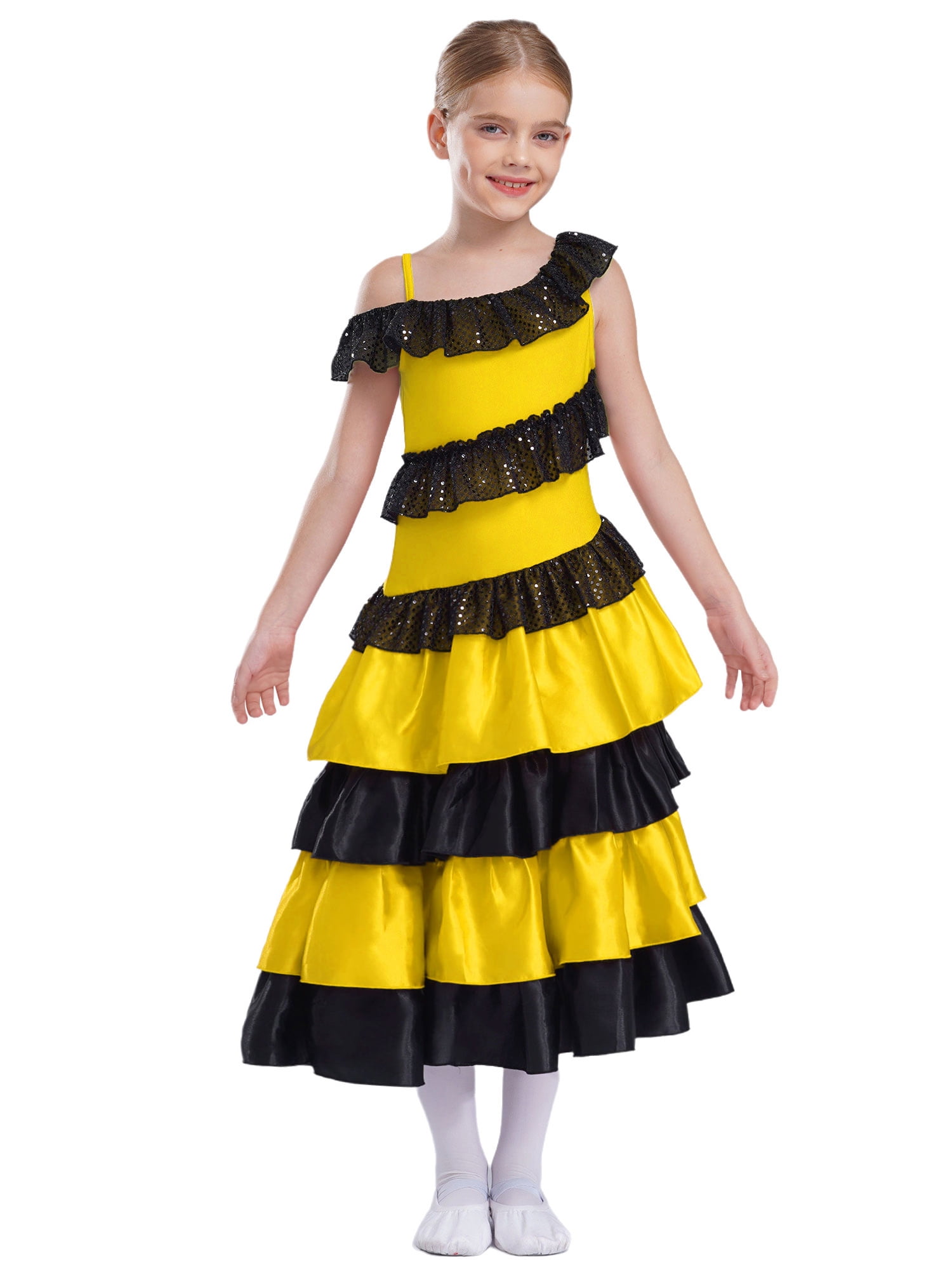 iiniim Kids Girls Spanish Flamenco Dress Tiered Ruffled Maxi Dance ...