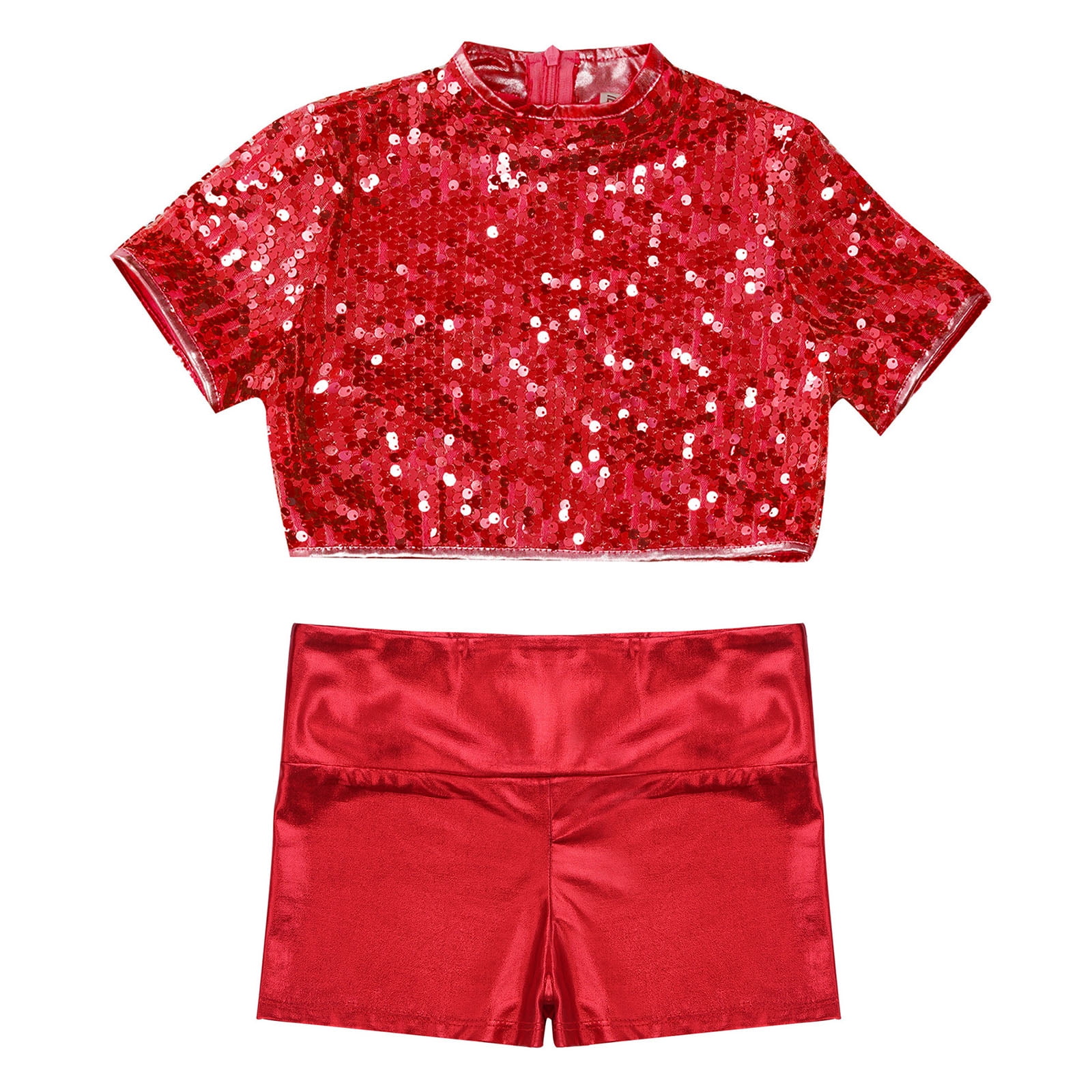 iiniim Kids Girls Sparkle Dance Crop Top with Shiny Hot Shorts Set Hip ...