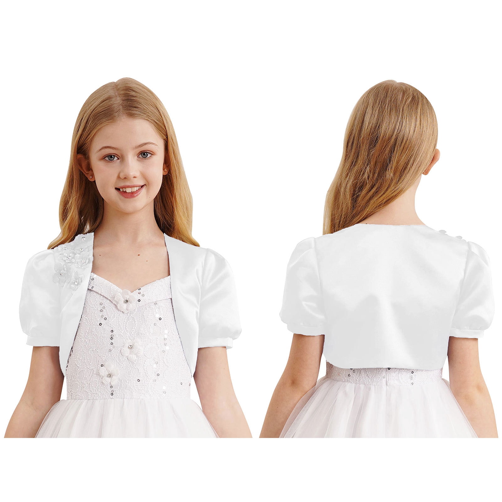 iiniim Kids Girls Sparkly 3D Applique Bolero Shrug Short Puff Sleeve ...