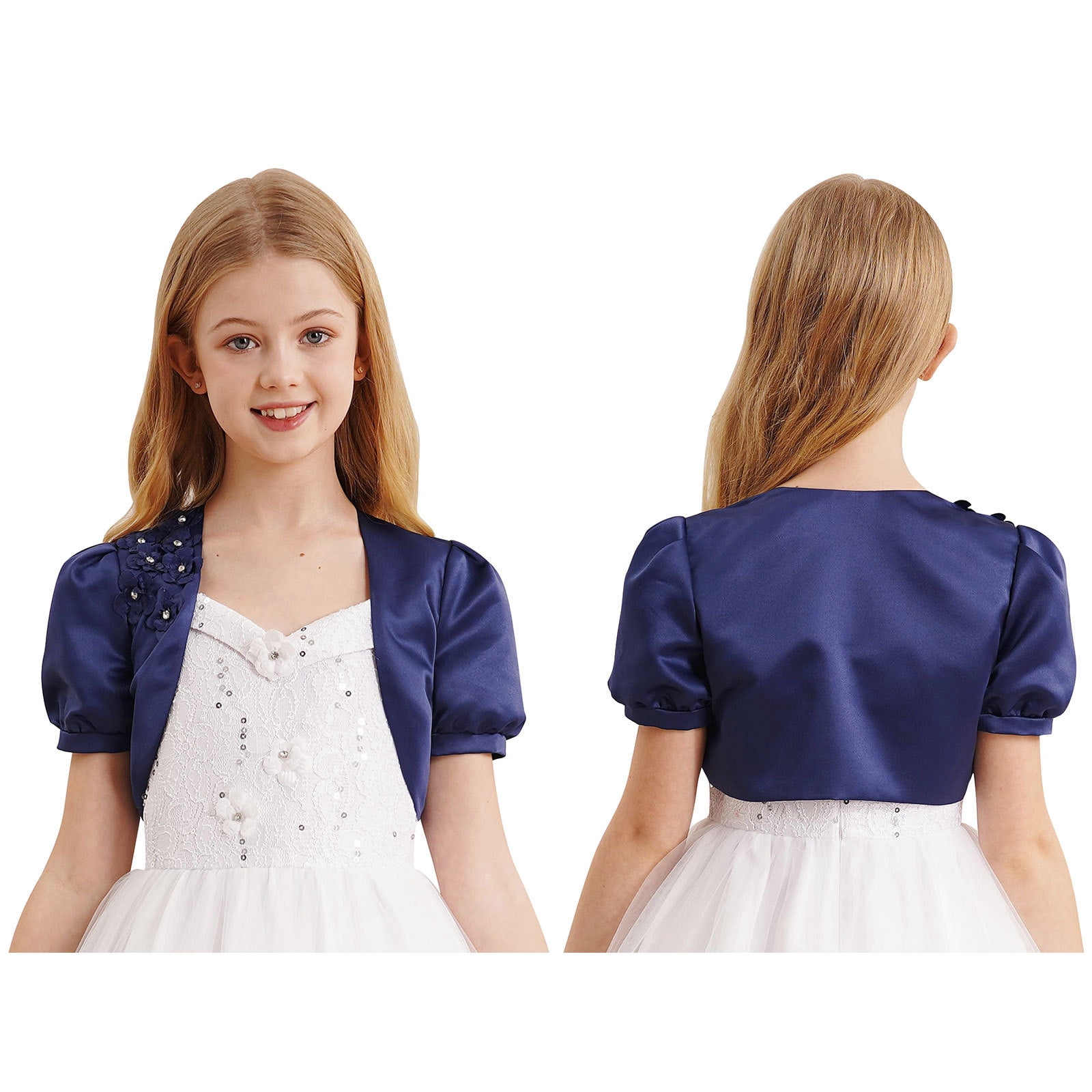 iiniim Kids Girls Sparkly 3D Applique Bolero Shrug Short Puff Sleeve ...
