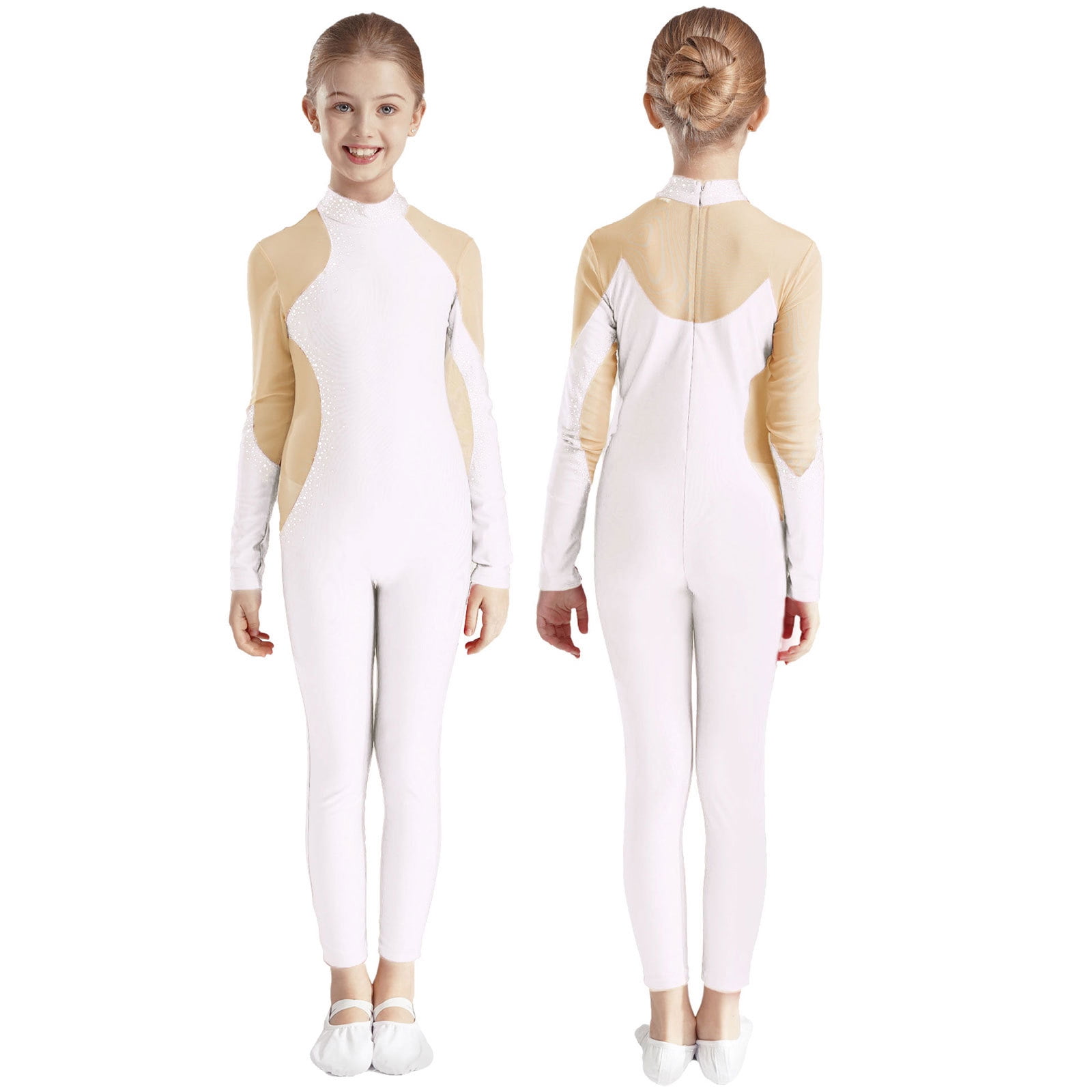 iiniim Kids Girls Sparkly Long Sleeve Full Body Unitard Gymnastics ...