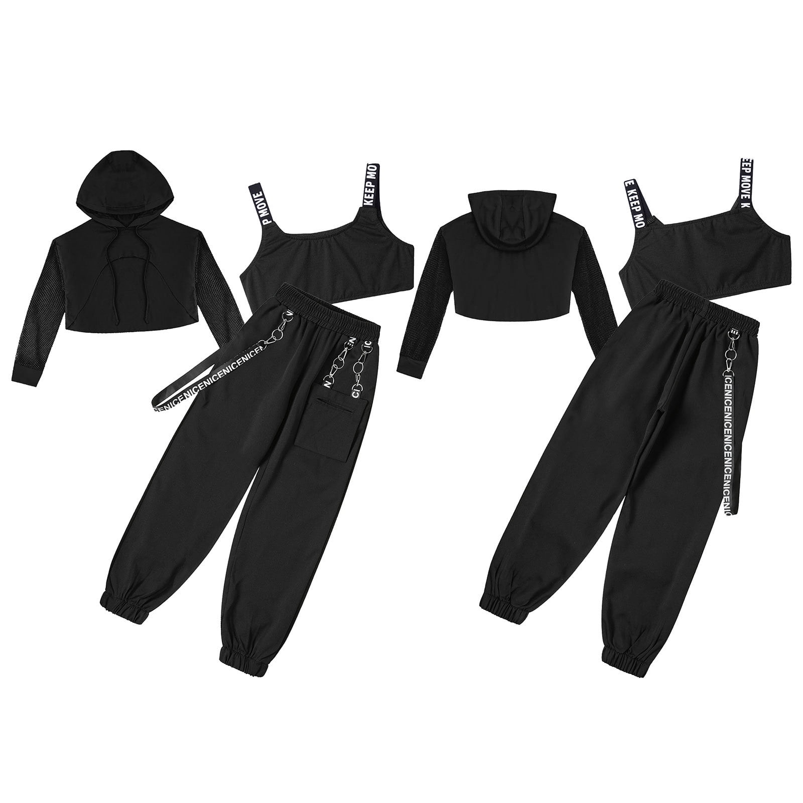 iiniim Kids Girls Sports Suit Hip-Hop Dance Outfits Mesh Long Sleeve ...