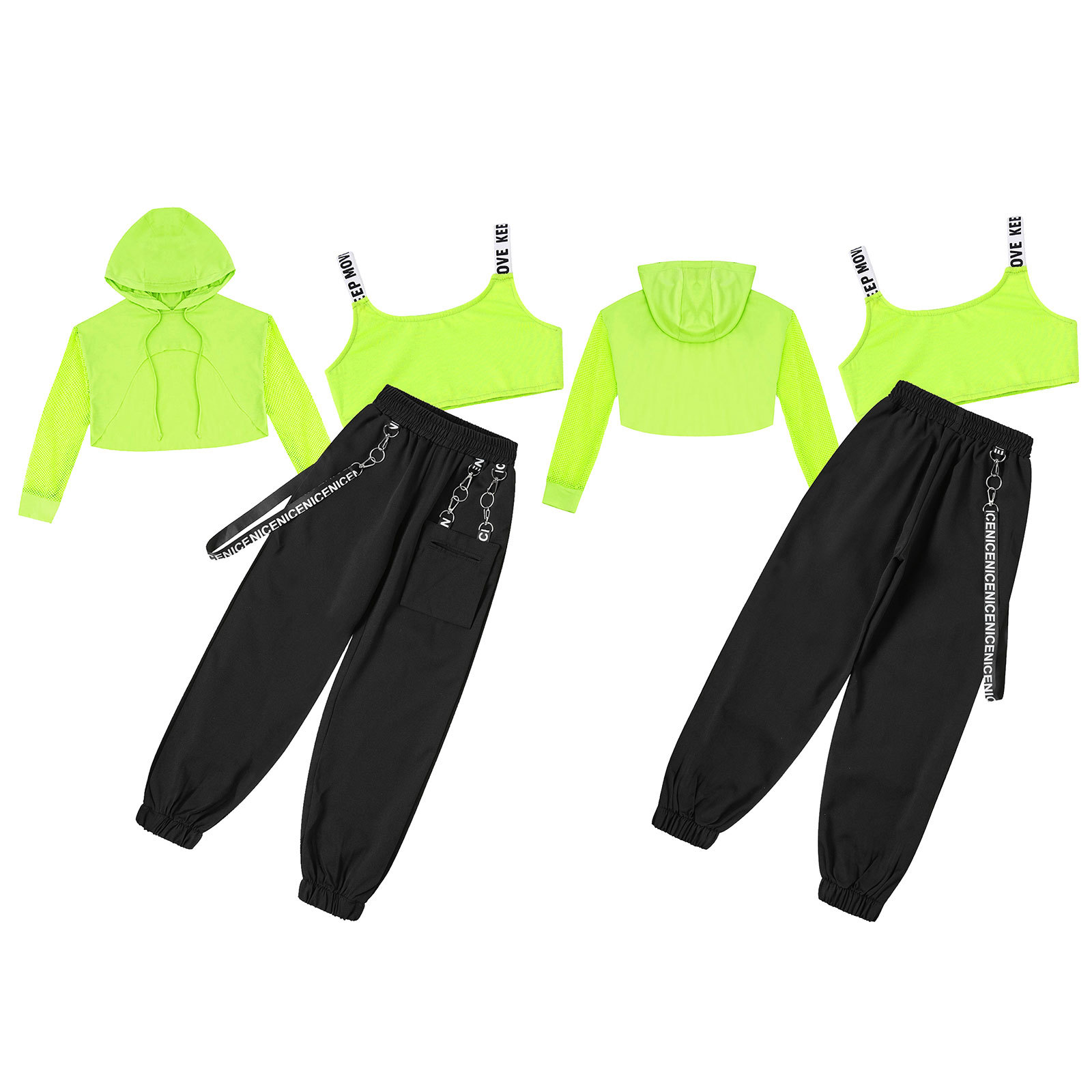 iiniim Kids Girls Sports Suit Hip-Hop Dance Outfits Mesh Long Sleeve ...