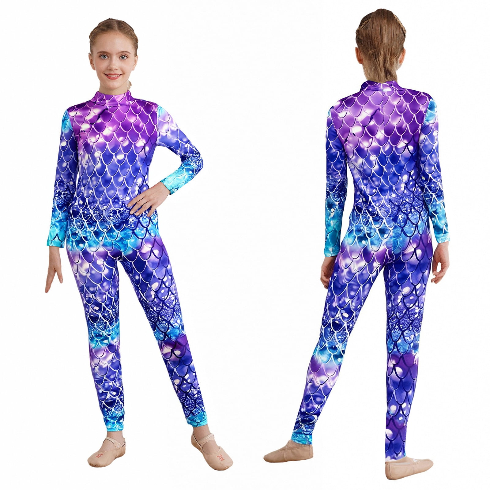 iiniim Kids Girls Stretchy Full Length Long Sleeve Unitard Bodysuit ...