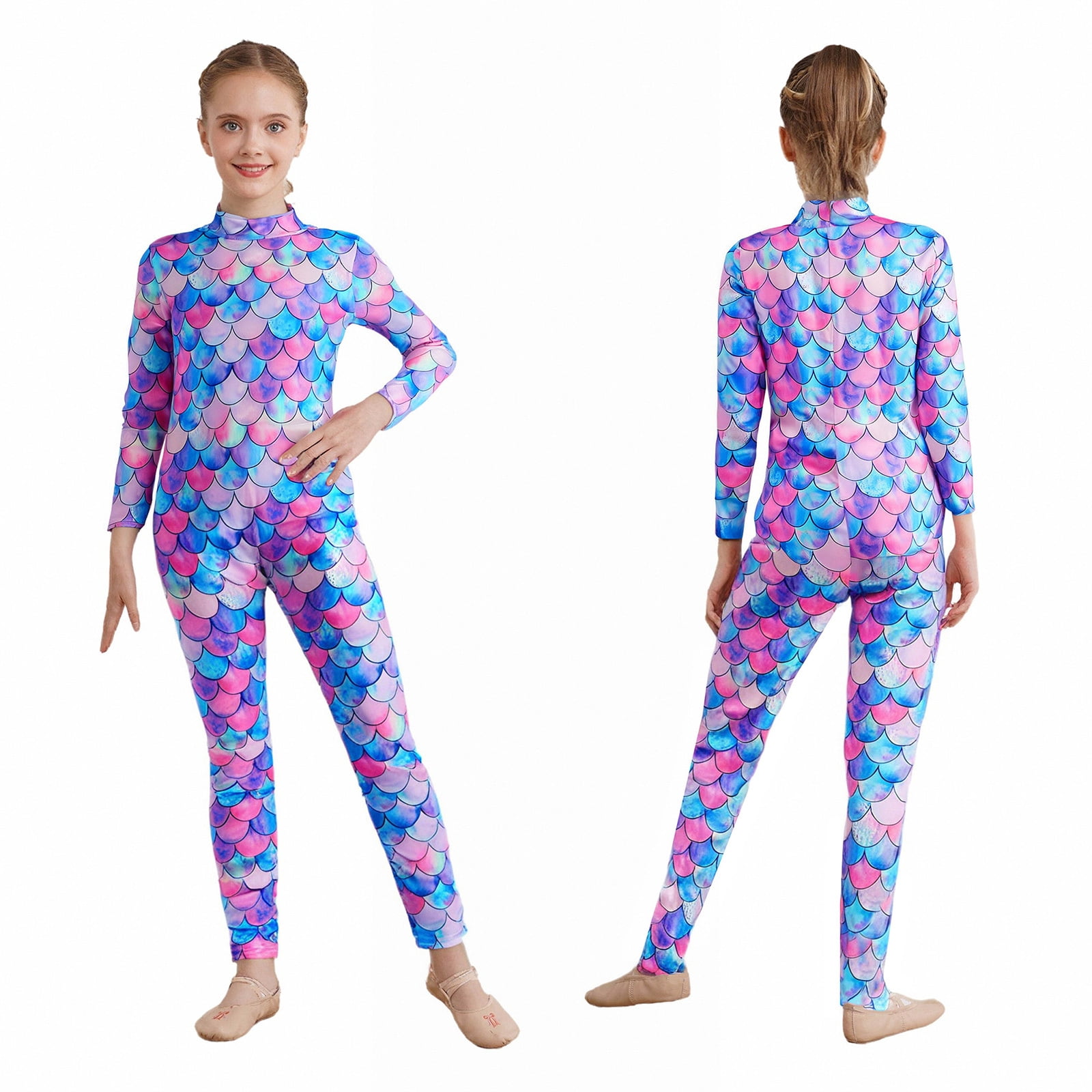 iiniim Kids Girls Stretchy Full Length Long Sleeve Unitard Bodysuit ...