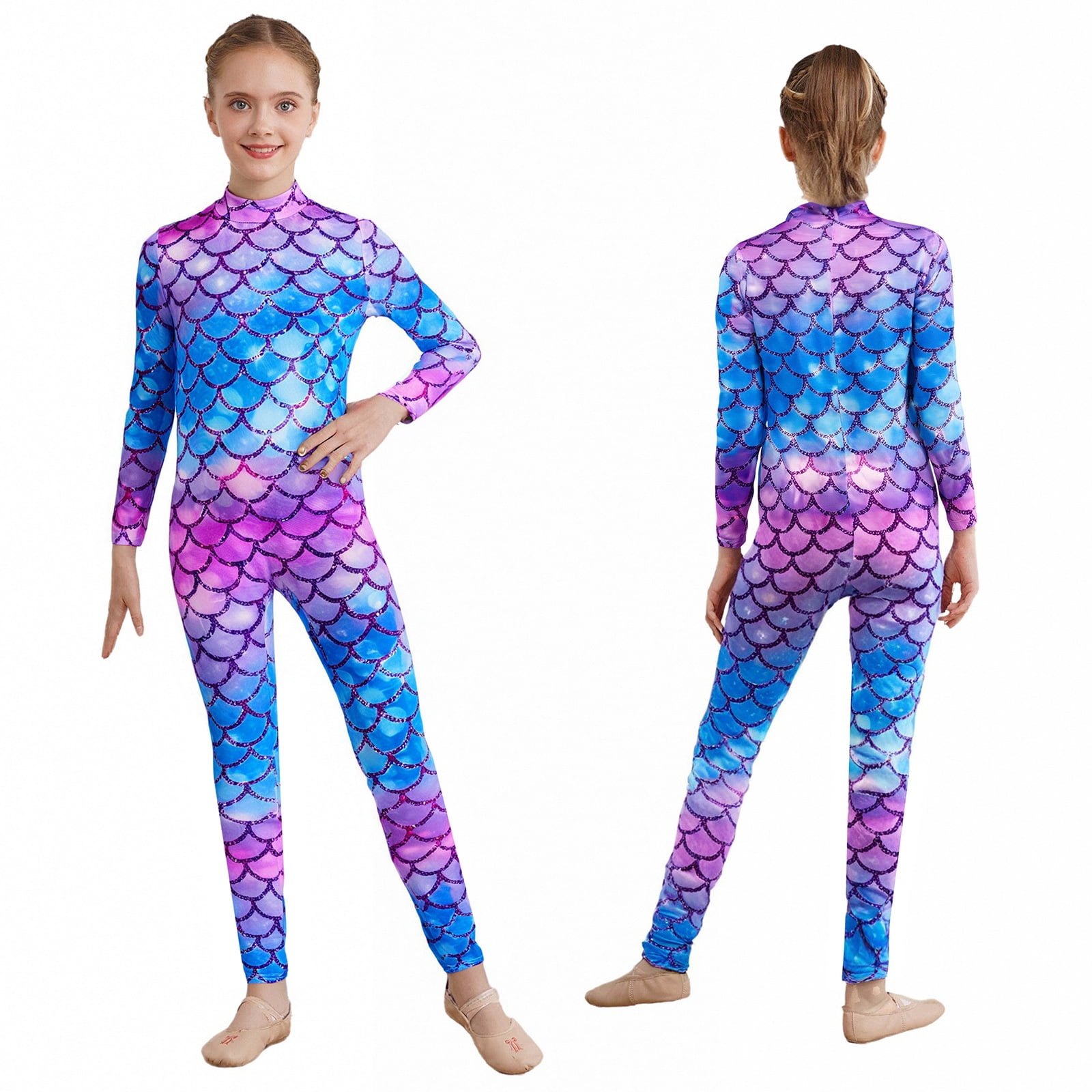 iiniim Kids Girls Stretchy Full Length Long Sleeve Unitard Bodysuit ...