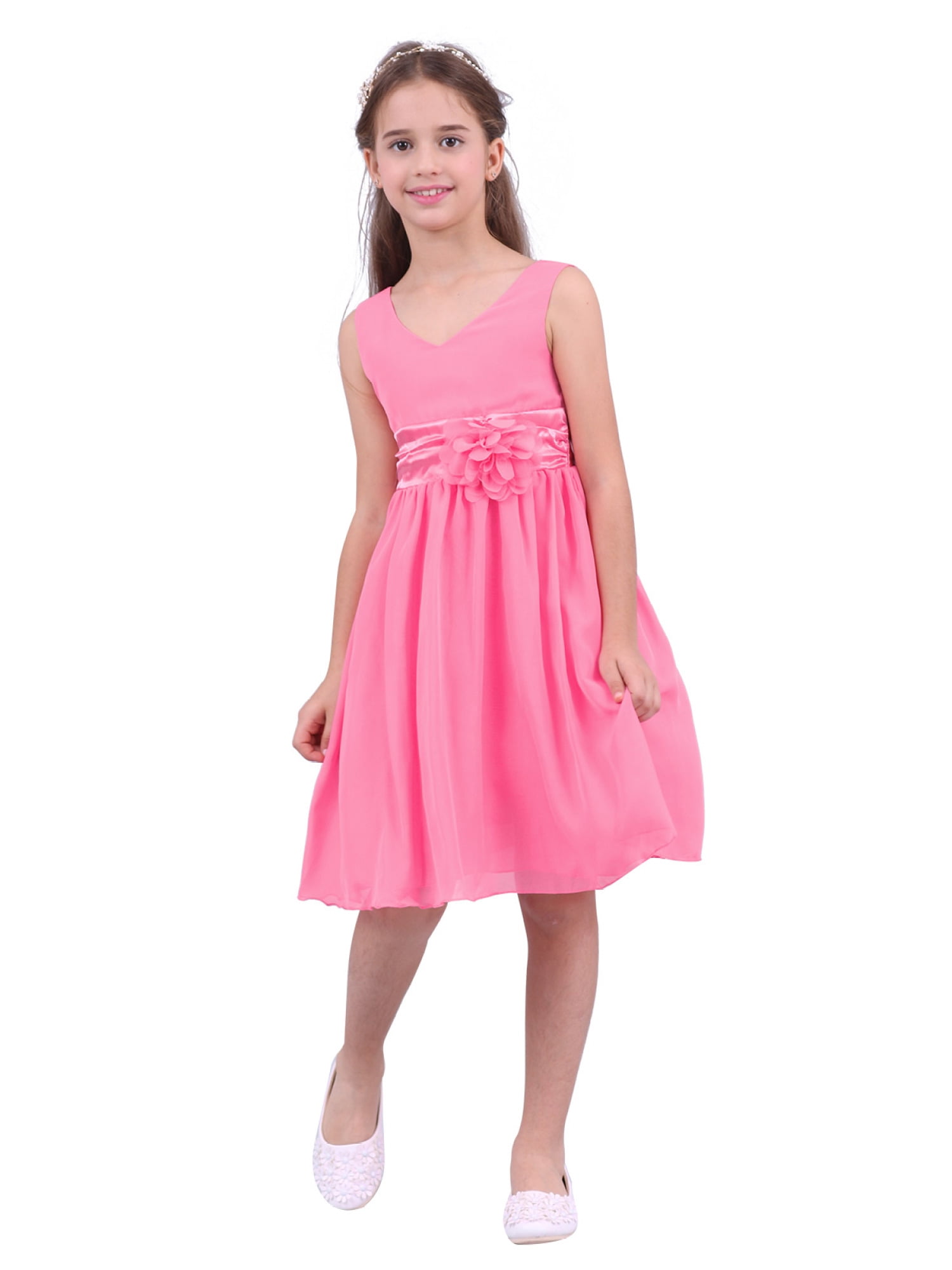 iiniim Kids V Neck Chiffon Flower Girl Dress for Wedding Bridesmaid ...