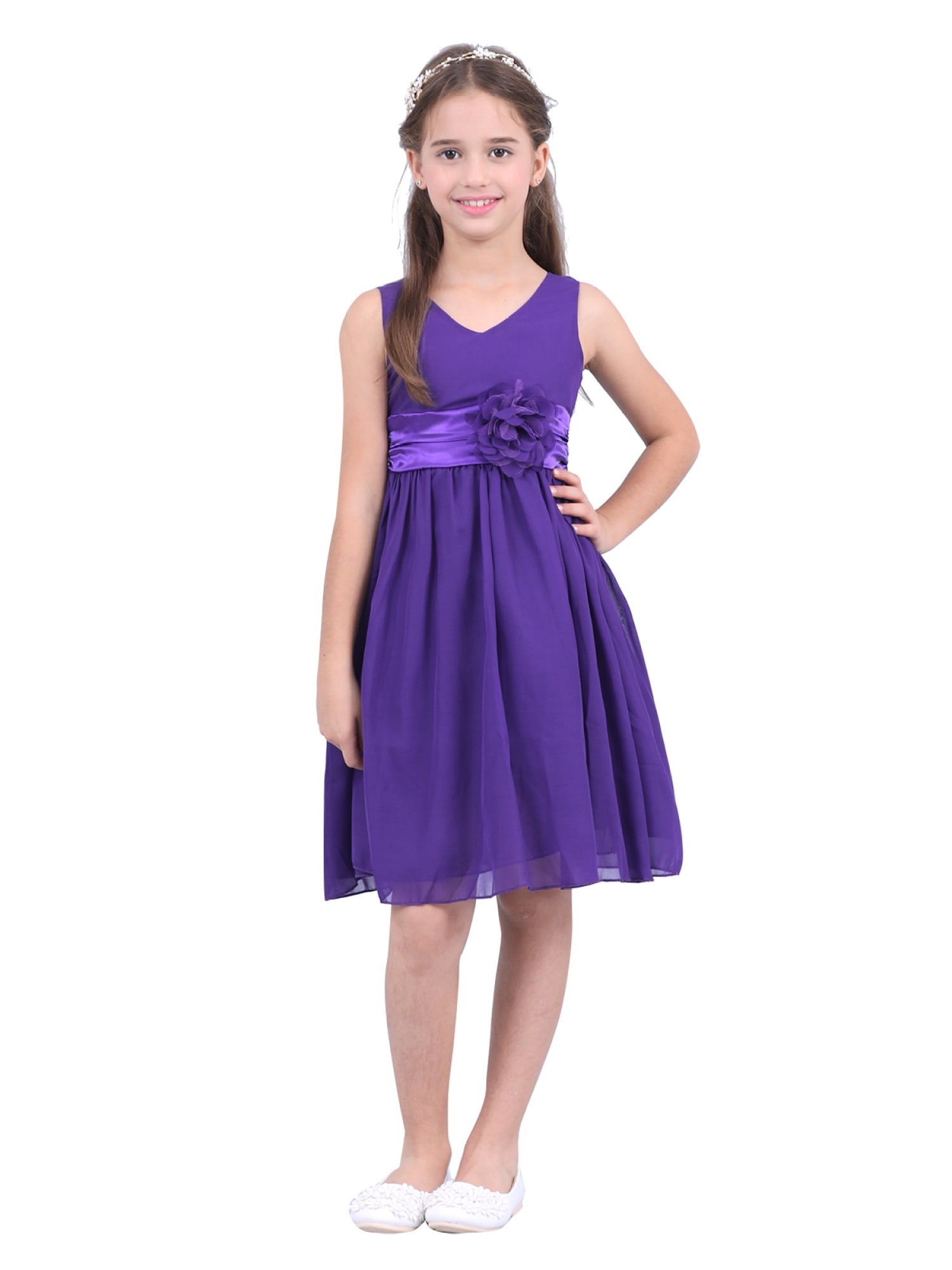iiniim Kids V Neck Chiffon Flower Girl Dress for Wedding Bridesmaid ...