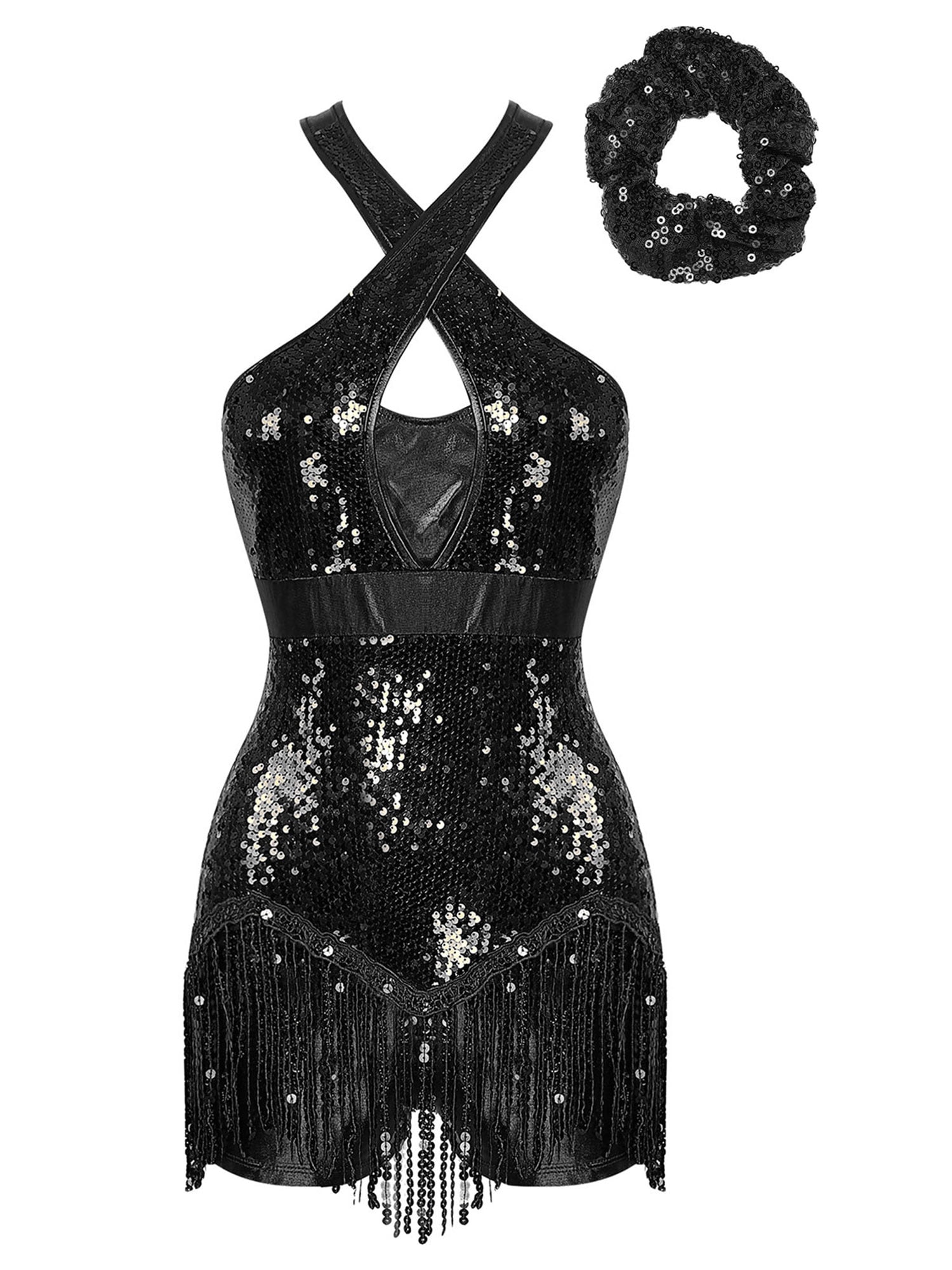 iiniim Latin Dance Leotard With Headwear Tango Rumba Cha Cha Dancewear ...