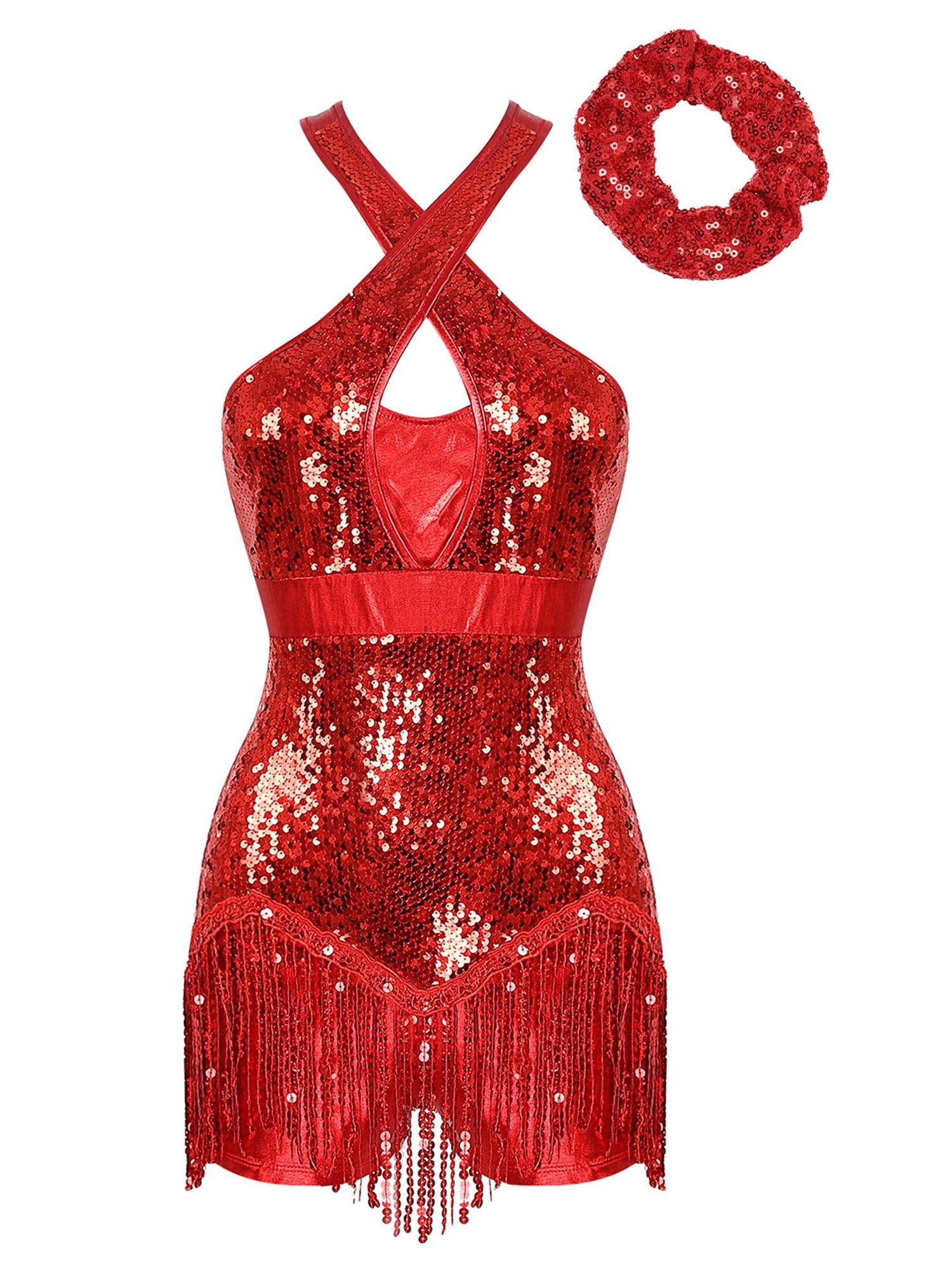 iiniim Latin Dance Leotard With Headwear Tango Rumba Cha Cha Dancewear Cheerleading Dance ...