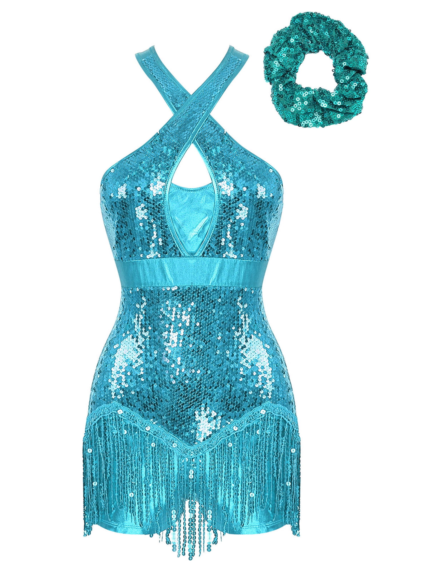 iiniim Latin Dance Leotard With Headwear Tango Rumba Cha Cha Dancewear ...