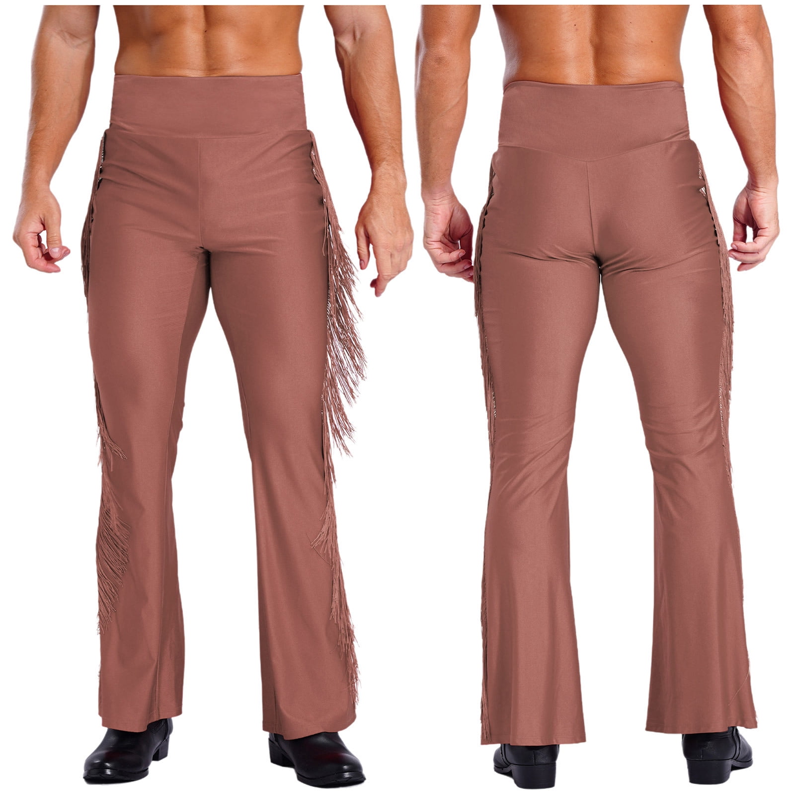 iiniim Men High Waist Fringe Flared Pants Ballroom Dance Pants Modern ...