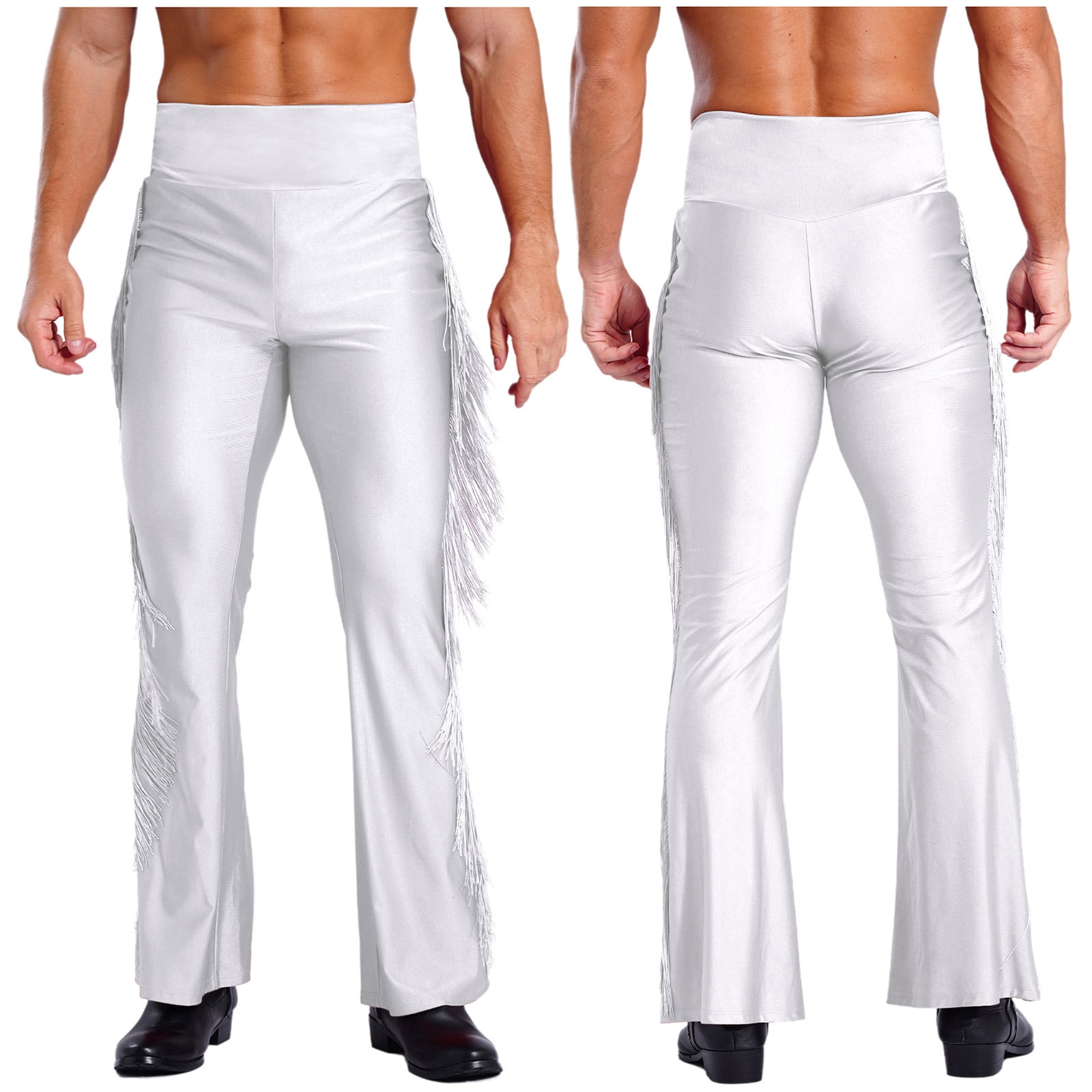 iiniim Men High Waist Fringe Flared Pants Ballroom Dance Pants Modern ...