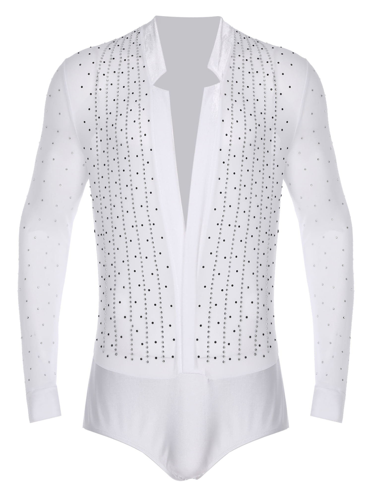 iiniim Men One-Piece Sheer Mesh Long Sleeve Latin Dance Shirt Ballroom ...