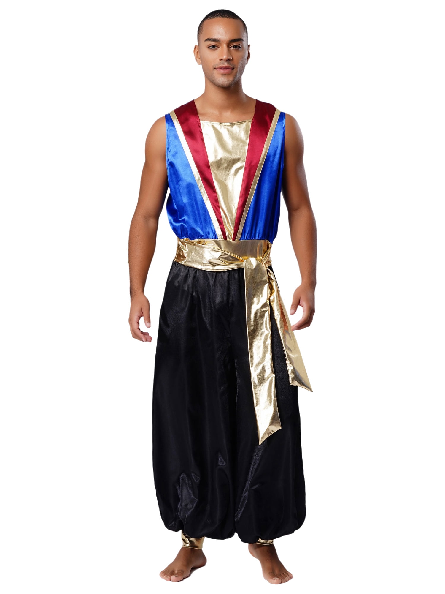 iiniim Men's Arabian Prince Costume Satin Sleeveless Hippie Harem Pants ...
